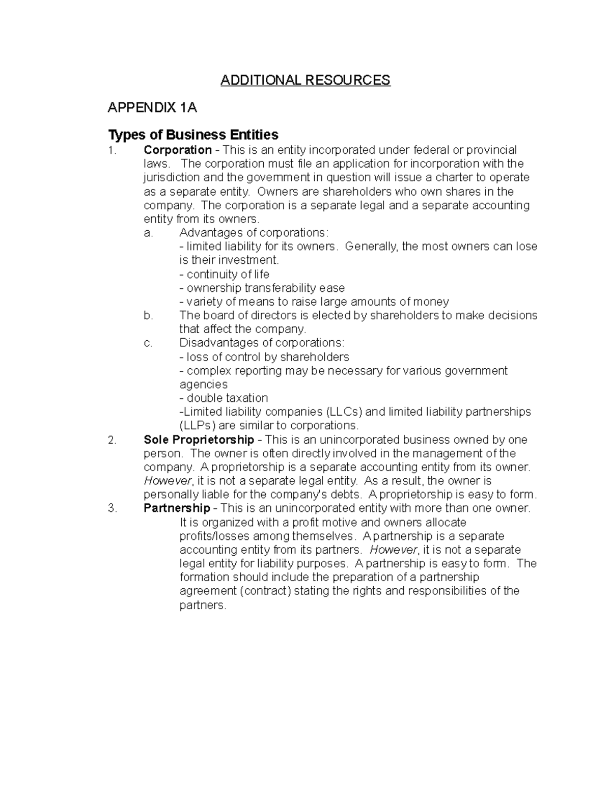 Additional Resources - Appendix - ADDITIONAL RESOURCES APPENDIX 1A ...