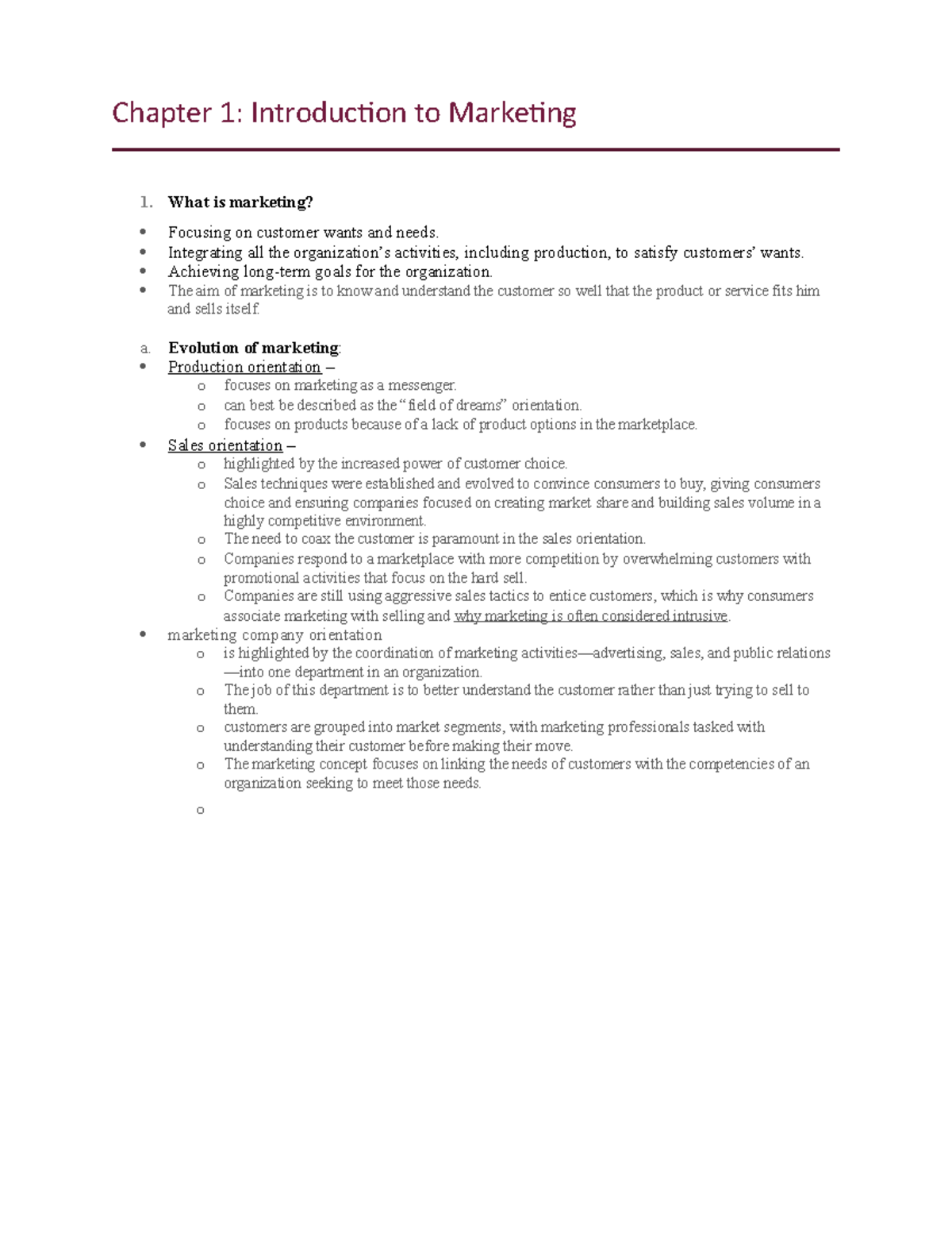 Marketing chapter 1 - MKT100 - Toronto Met - Studocu