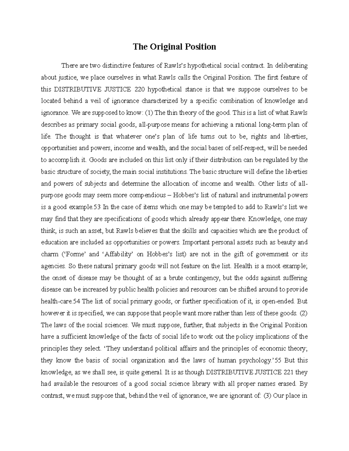 The Original Position - The Original Position There are two distinctive ...