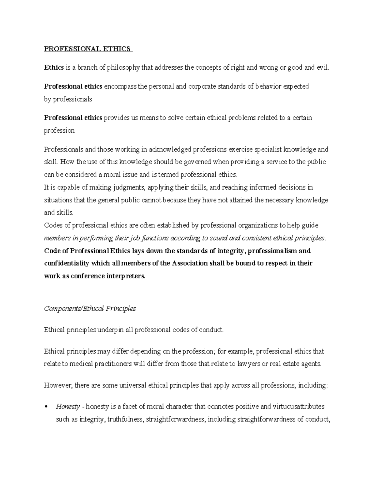 Lesson 1 Introduction professional ethics - PROFESSIONAL ETHICS Ethics ...