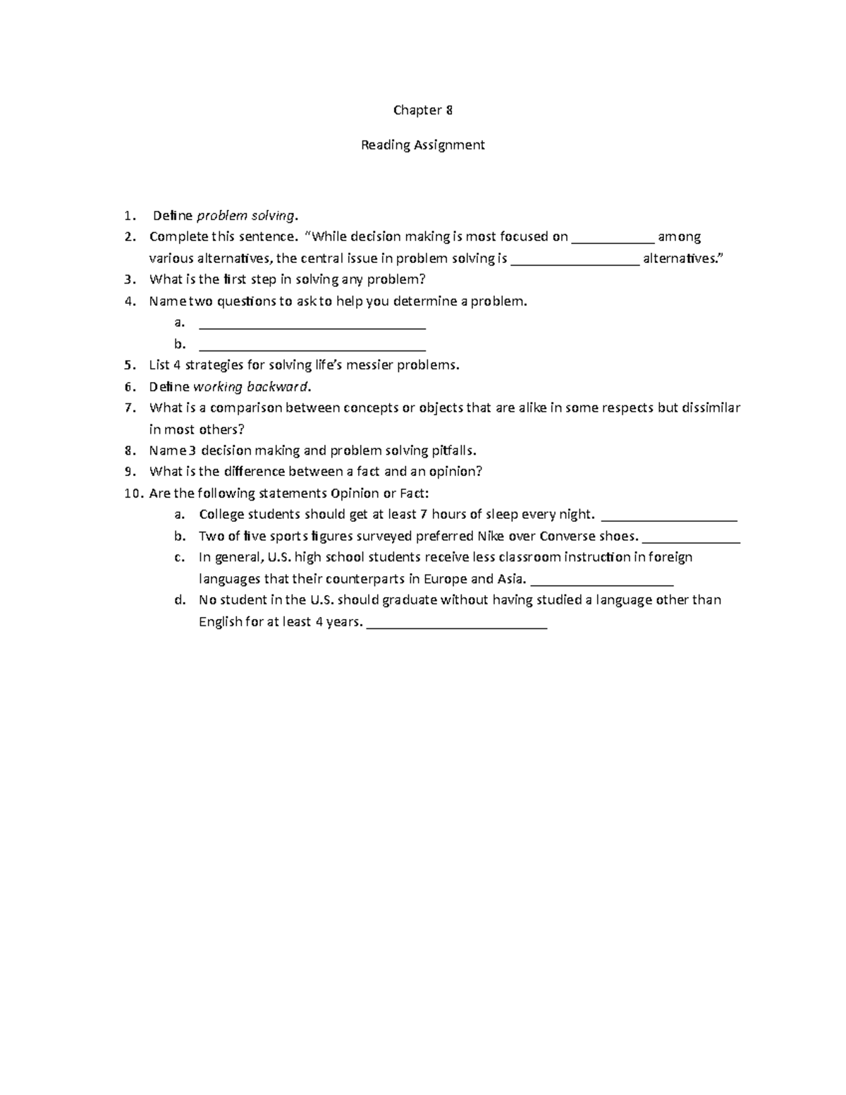 Chapter 8reading Assignment For Canvas Chapter 8 Reading Assignment Define Problem Solving