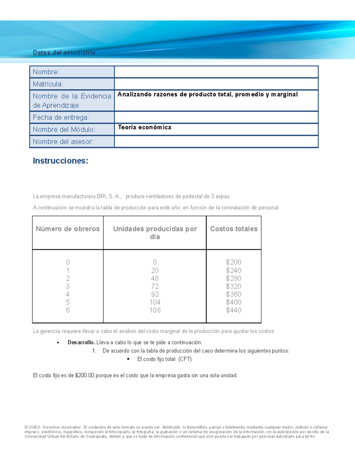 Analizando razones de producto total - Datos del estudiante Nombre ...