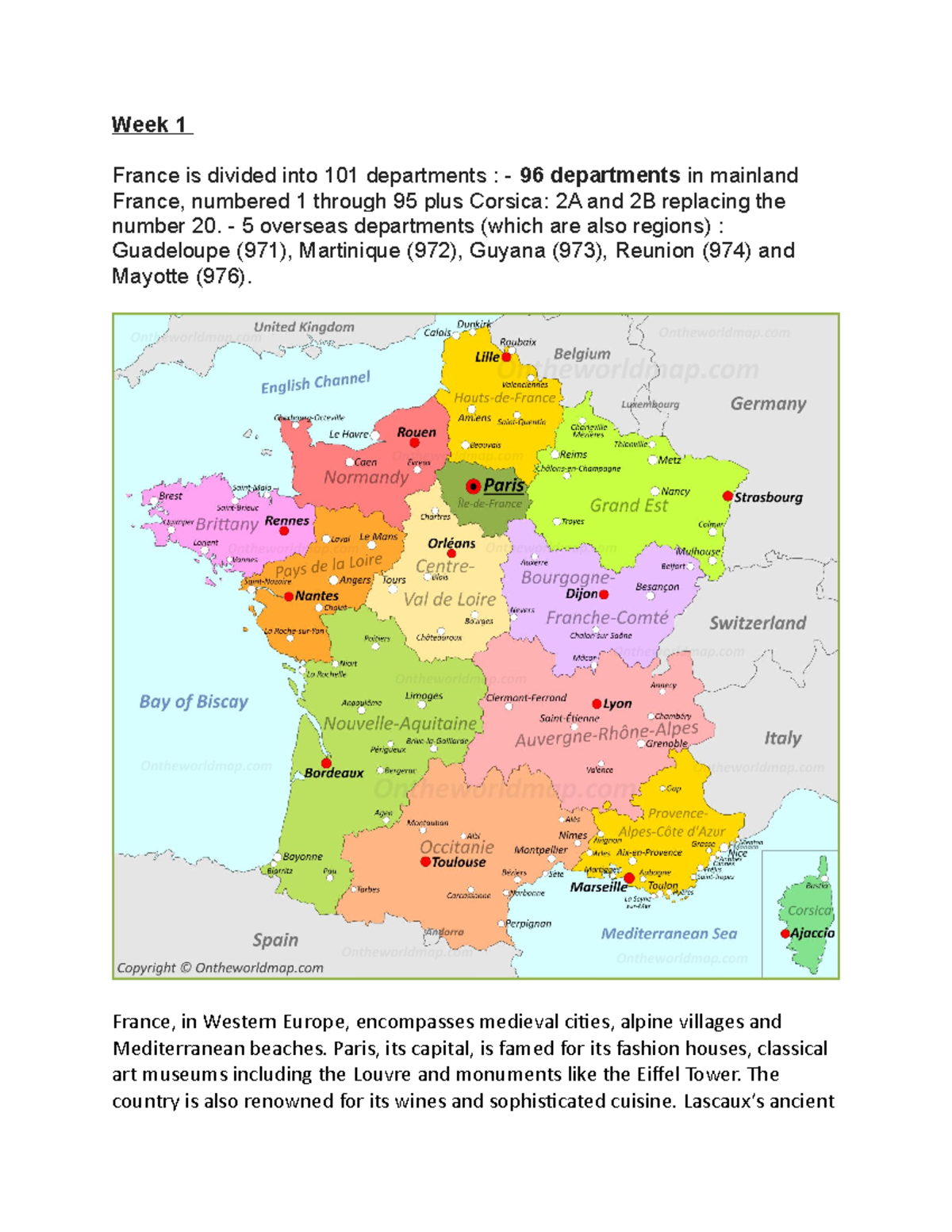 Lecture notes - Week 1 France is divided into 101 departments : - 96 ...