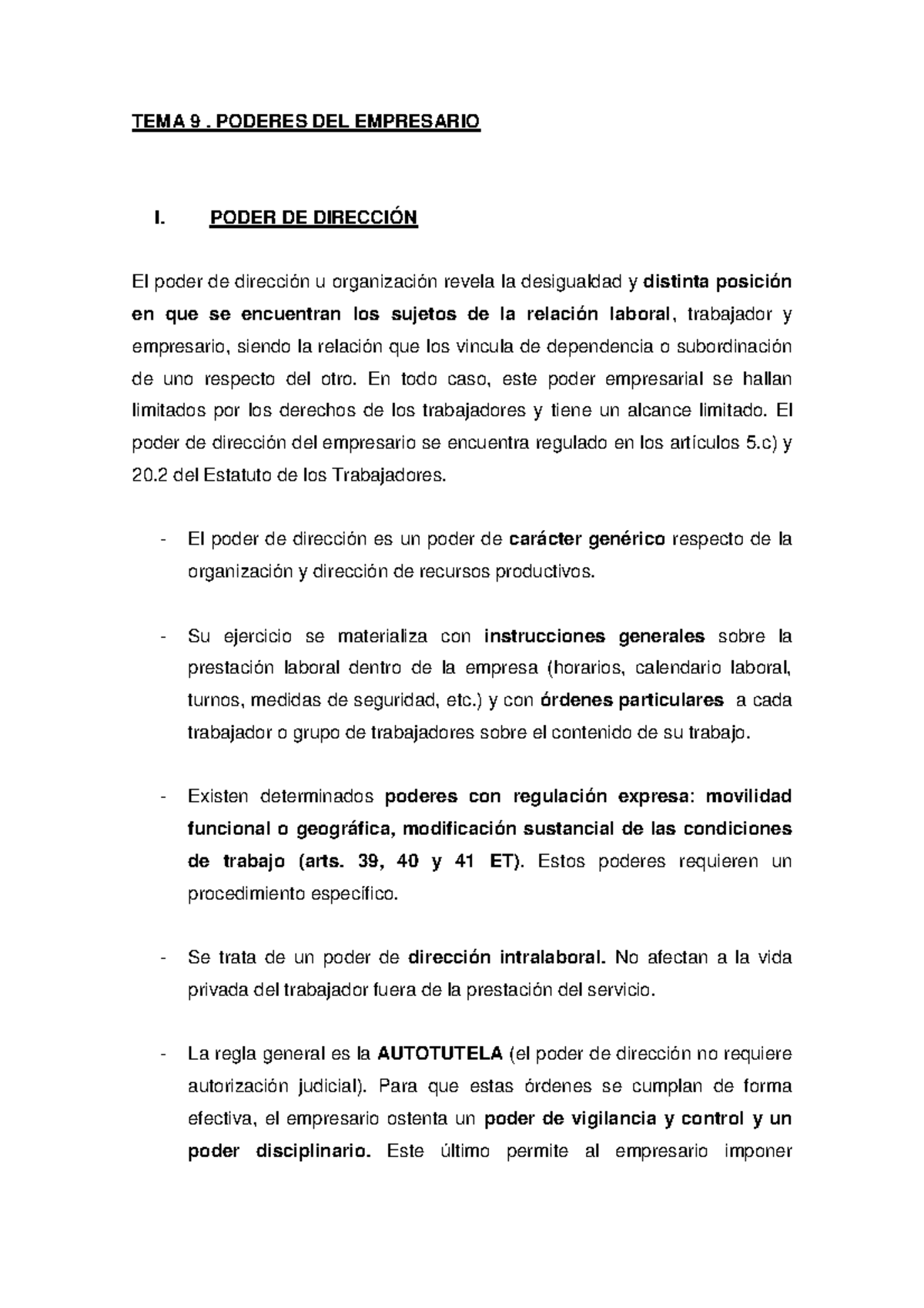 Apuntes tema 9 - Poderes del empresario-2 - TEMA 9. PODERES DEL ...