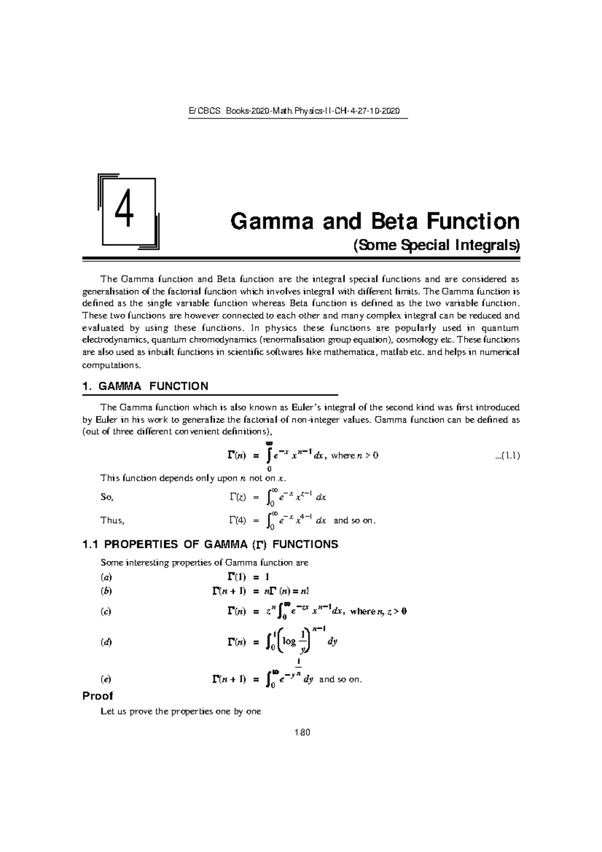 Gamma And Beta Function Extra Notes The Gamma Function And Beta Function Are The