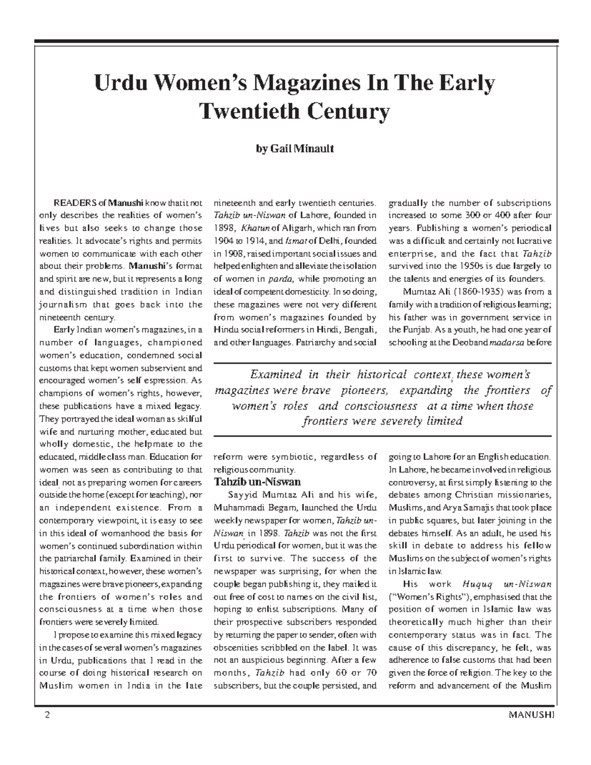 10. urdu women's magazines in the early twentieth century - 2 MANUSHI ...