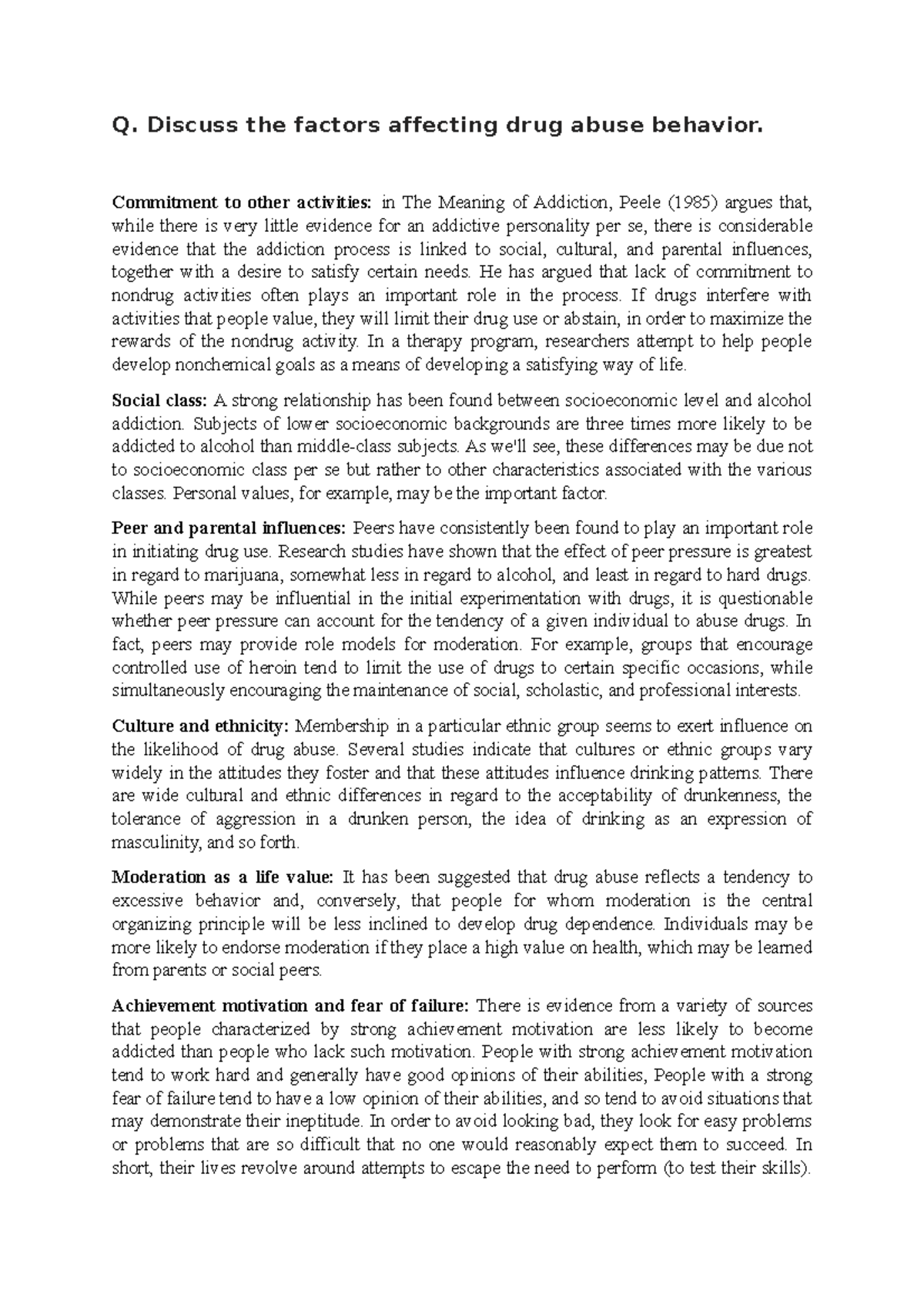 Factor effecting drug abuse - Q. Discuss the factors affecting drug ...