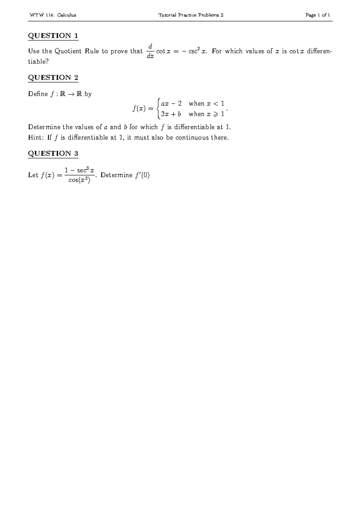 WTW 114 Practice Problems 3 - WTW114 - WTW 114: Calculus Tutorial ...