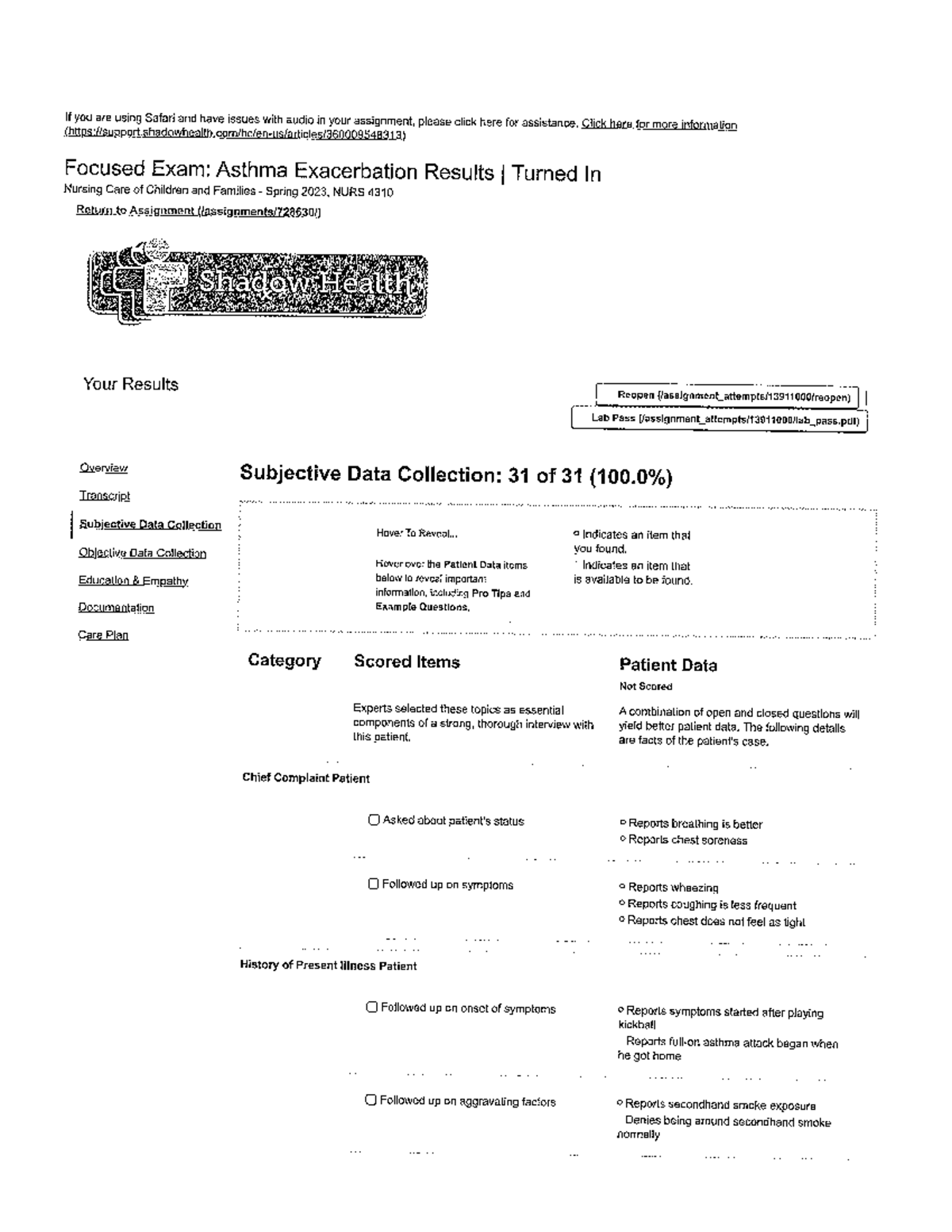 Shadow Health Asthma Exacerbation - RNSG 2201 - Studocu