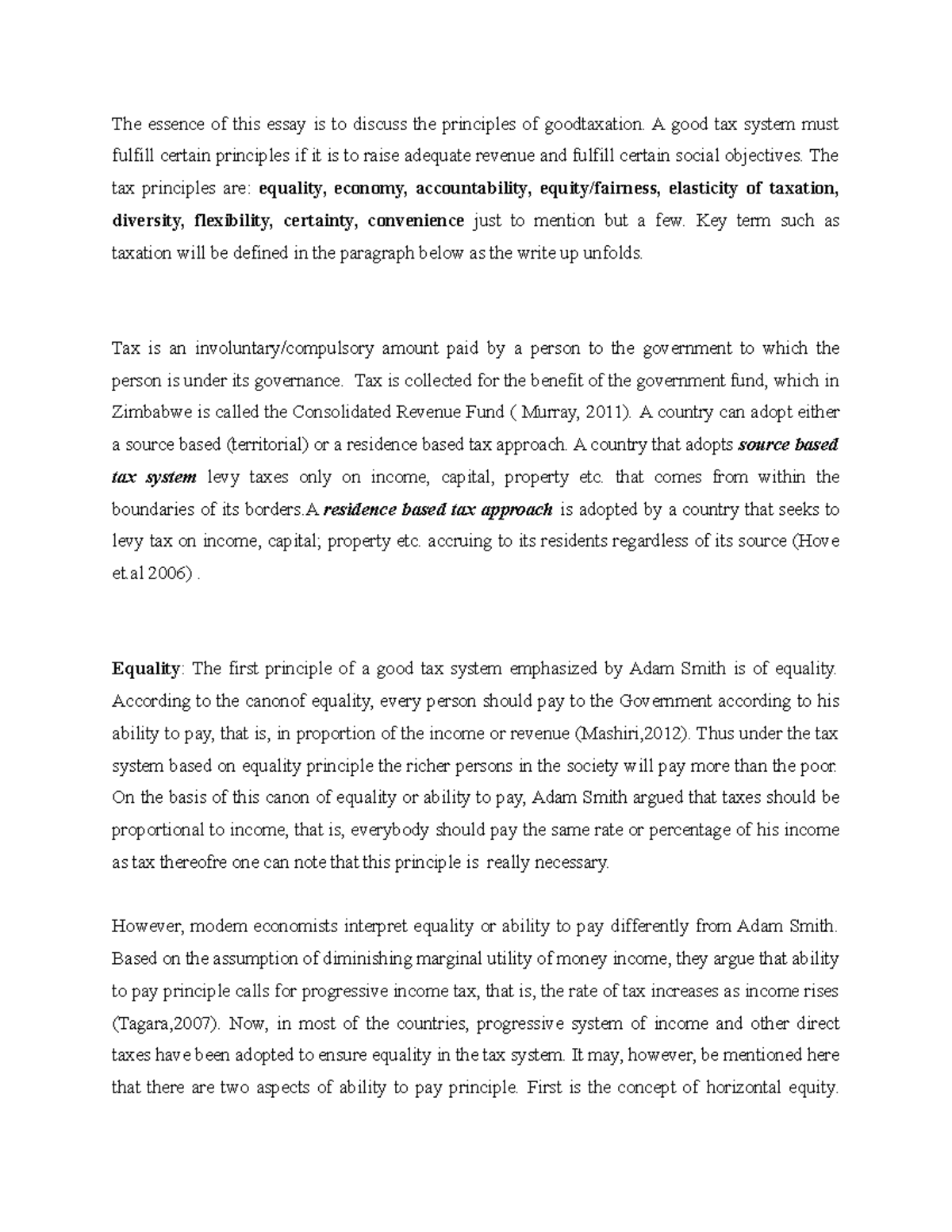 TAX Final Draft..canons of tax - The essence of this essay is to ...