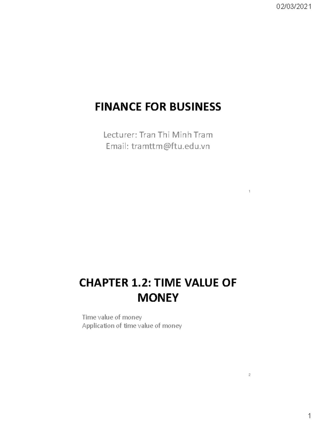 Chapter 1 2 Time Value Of Money Sv4 Finance For Business Lecturer