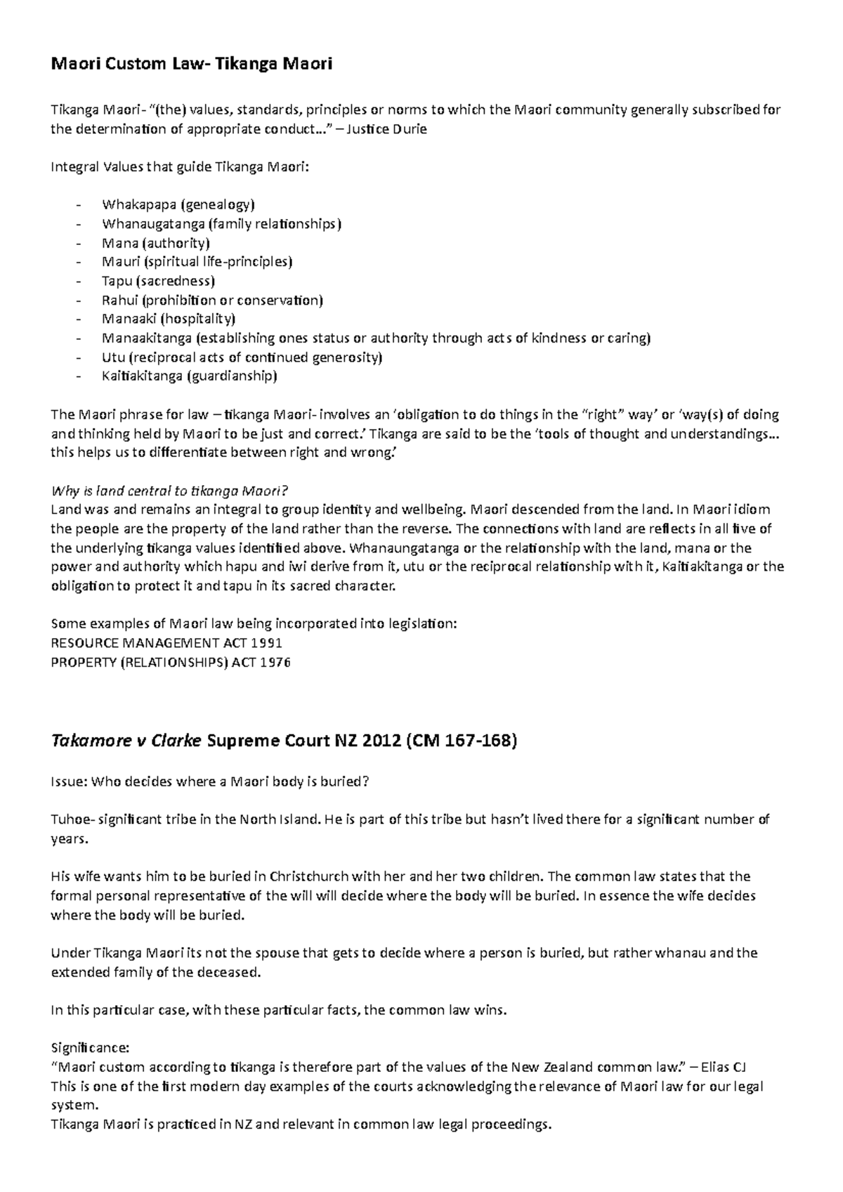 Origins- Maori- Final Exam Notes - Maori Custom Law- Tikanga Maori ...