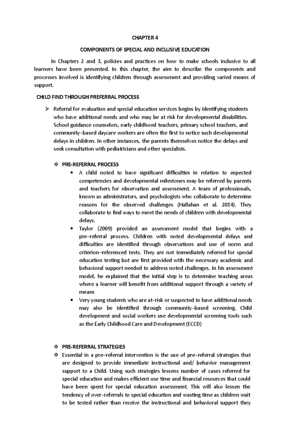 EDUC 4 Chapter 4 - EDUCATION 4 - CHAPTER 4 COMPONENTS OF SPECIAL AND ...