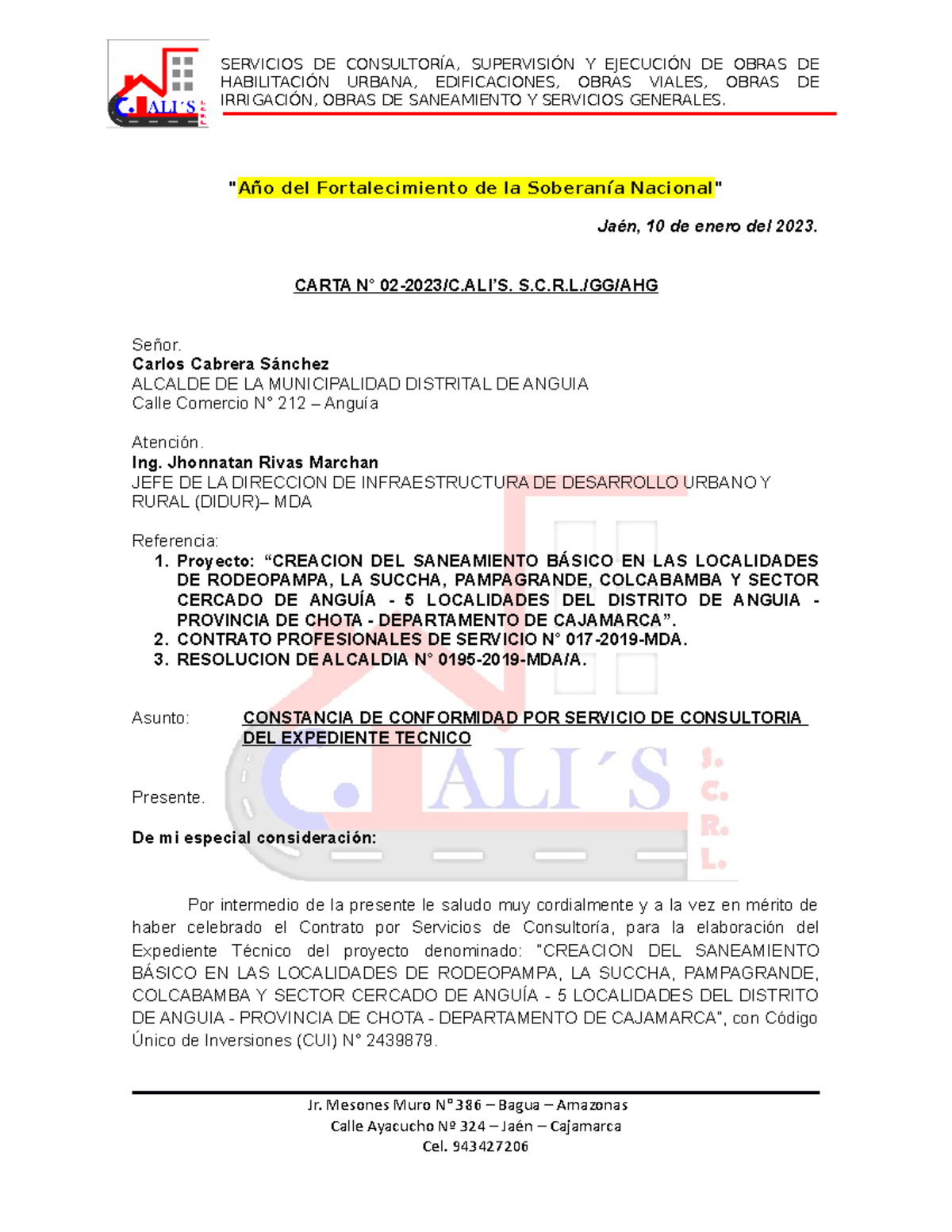 Carta 02-2023 Constancia Conformidad - Expediente Anguia - SERVICIOS DE ...