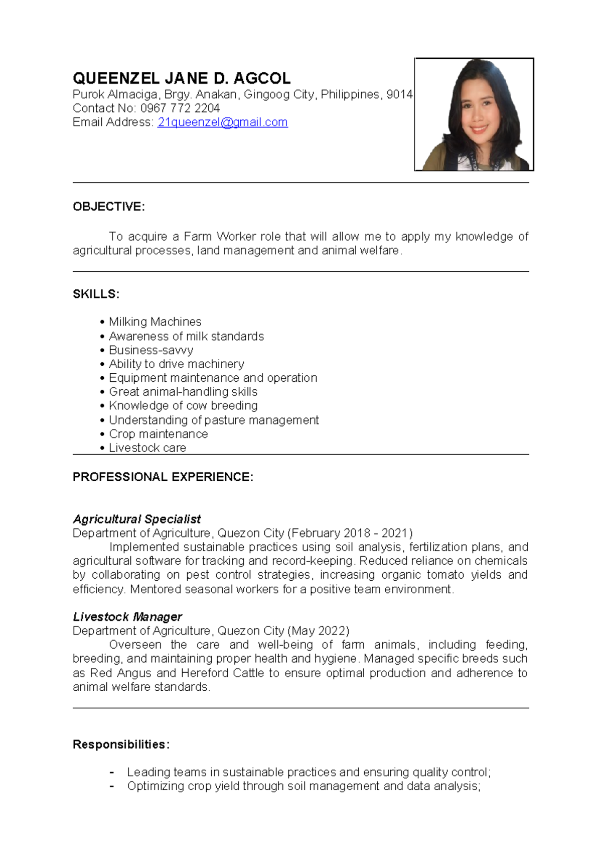 Sample-Resume-Template - QUEENZEL JANE D. AGCOL Purok Almaciga, Brgy ...