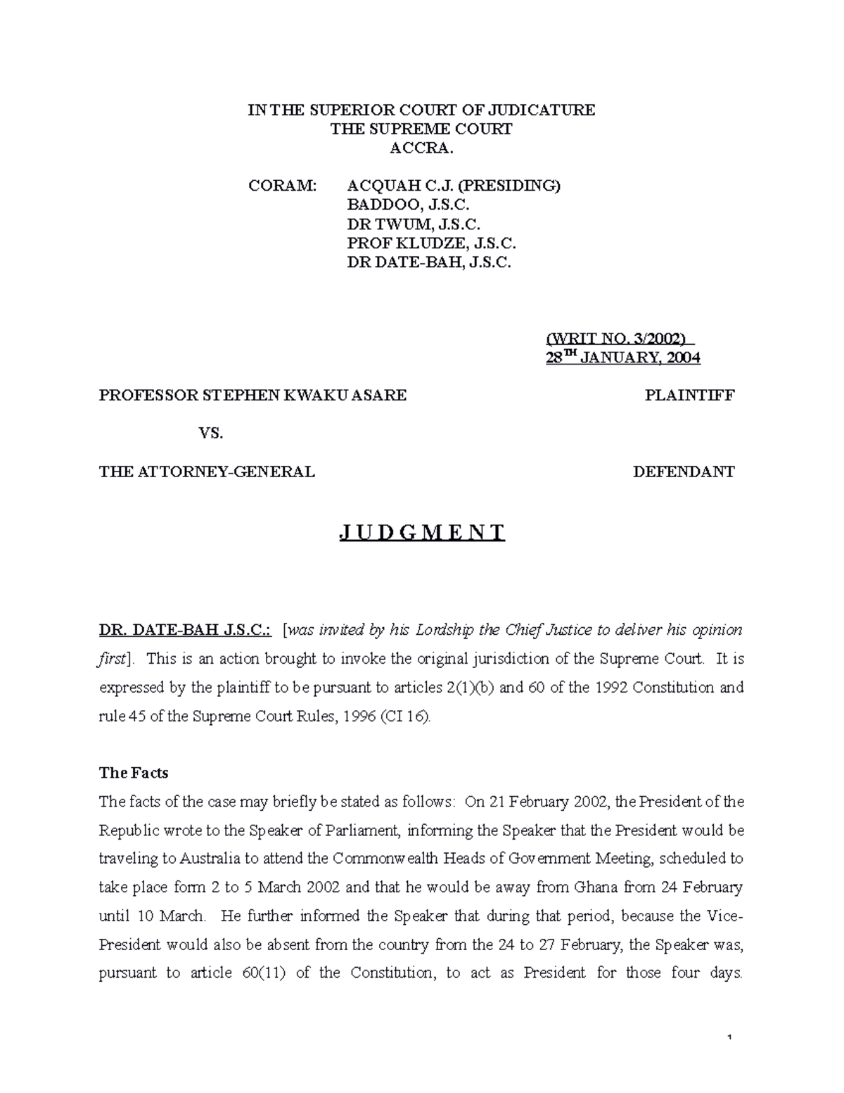 IN THE Superior Court OF Judicature - Constitutional law - KNUST - Studocu