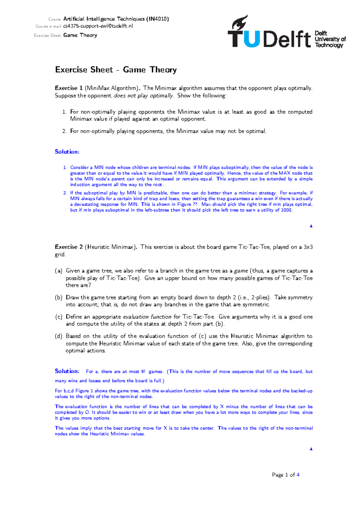 Game Theory practice exercises - Course Artificial Intelligence ...