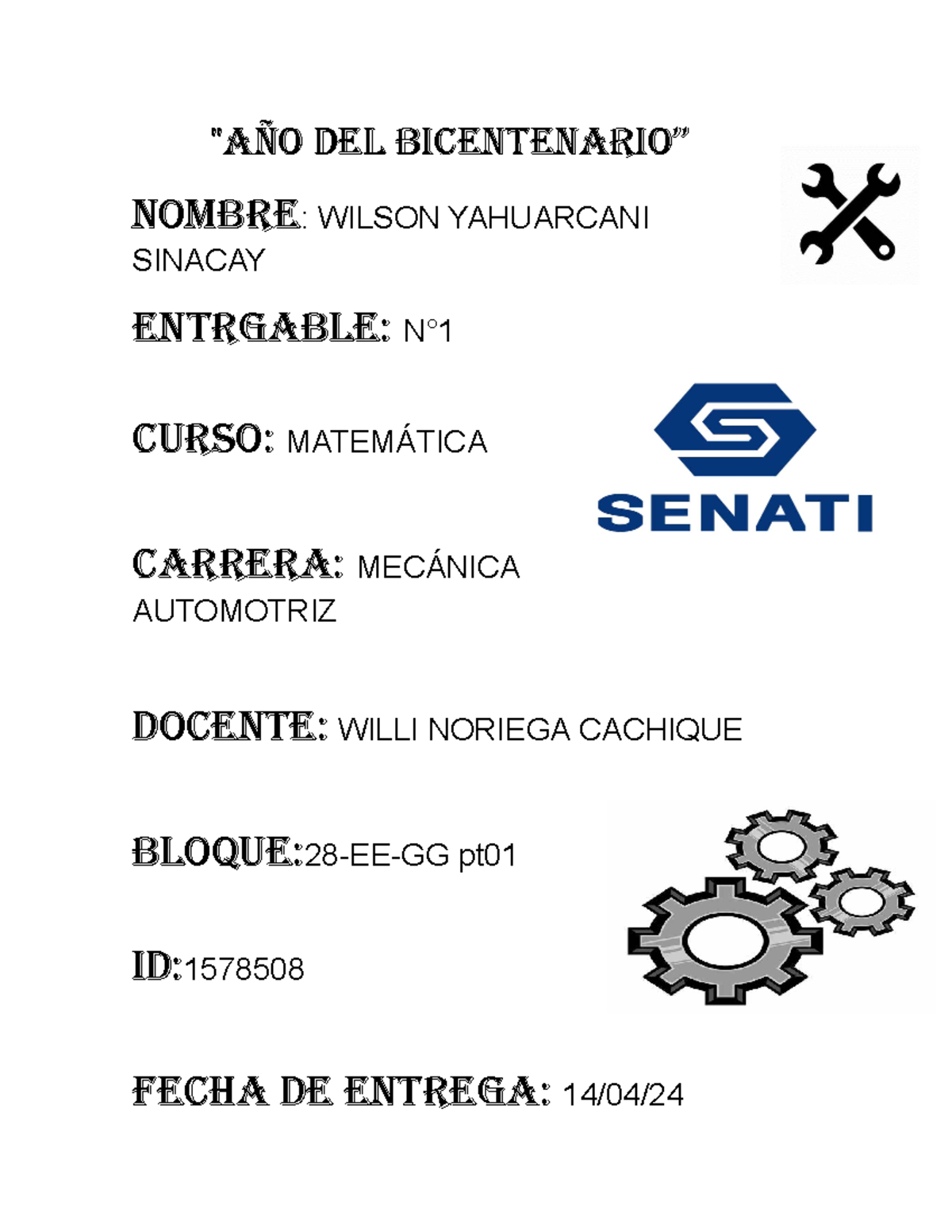 +MATE entregable - "AÑO DEL BICENTENARIO” NOMBRE: WILSON YAHUARCANI ...