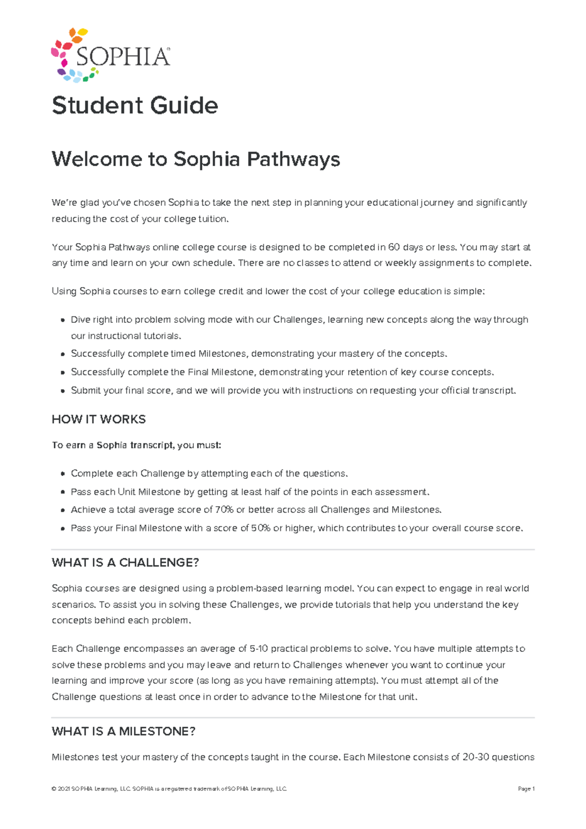 Student-guide - test - Student Guide Welcome to Sophia Pathways We’re ...