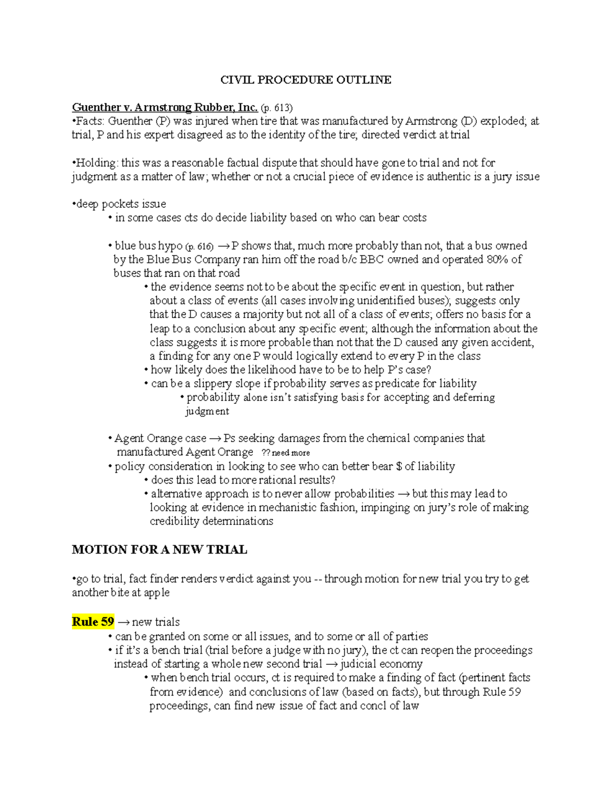 Civil Procedure Outline 2 - CIVIL PROCEDURE OUTLINE Guenther v ...