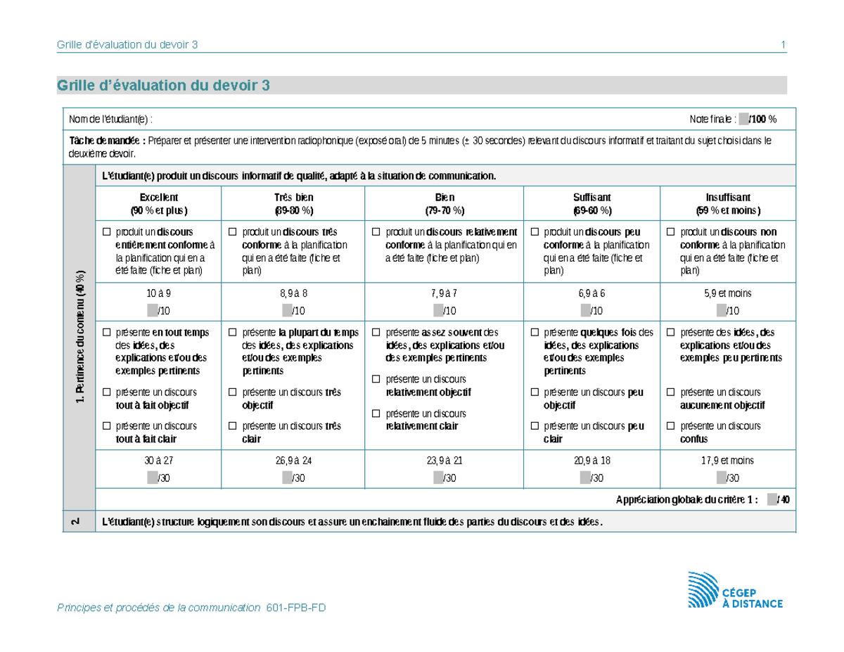 601-FPB-FD dev 03 grille - Grille d’évaluation du devoir 3 Nom de l ...