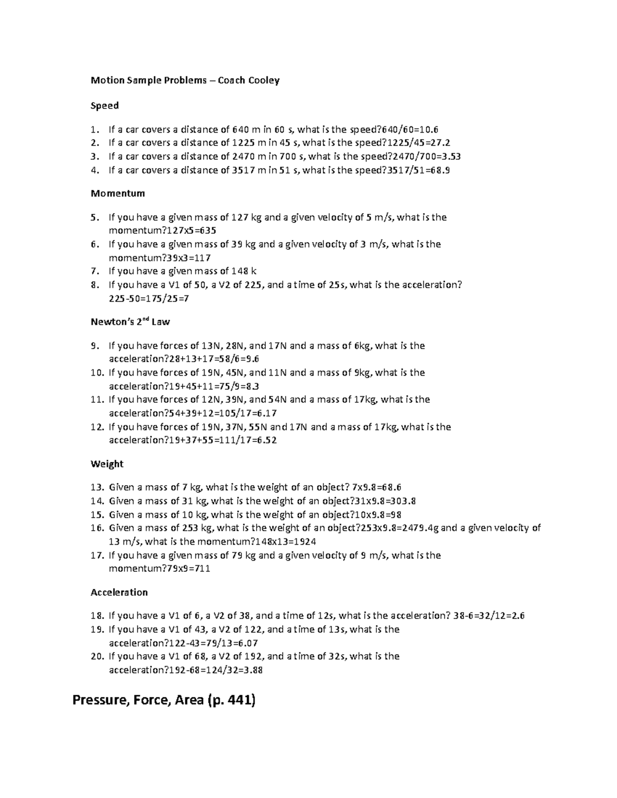 Copy of Motion Gas Law Sample Problems - Motion Sample Problems – Coach ...