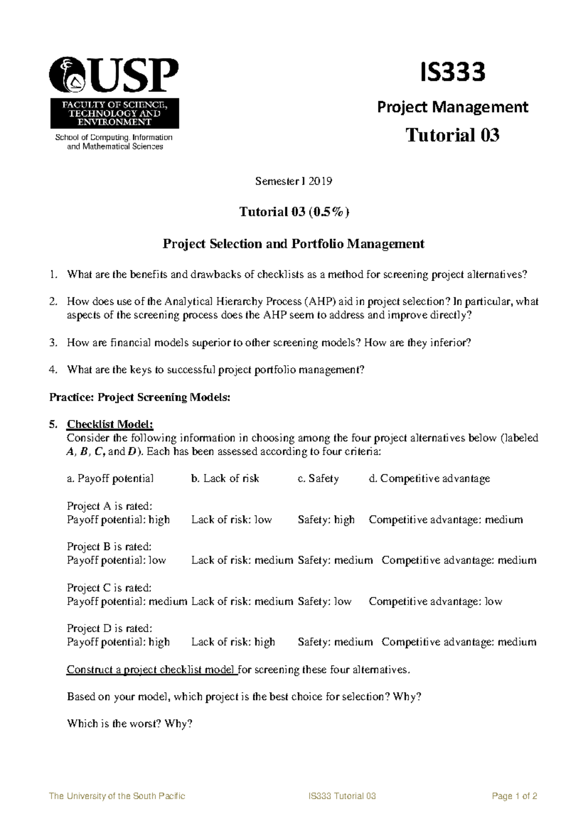 Tutorial 03 - Project Selection and Portfolio Management - The ...
