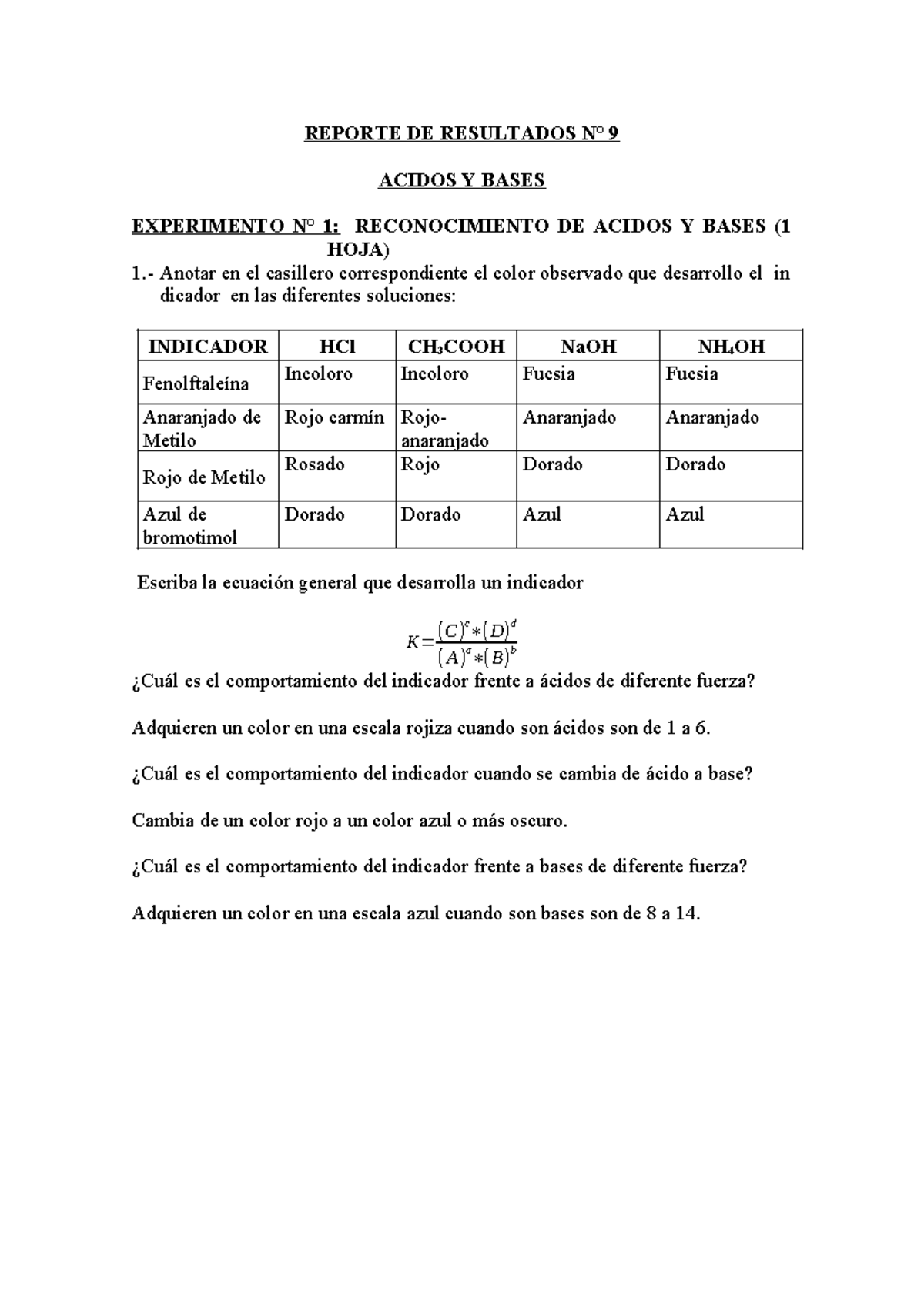 Reporte 9 IQ 2023-A Tarea - REPORTE DE RESULTADOS N° 9 ACIDOS Y BASES ...