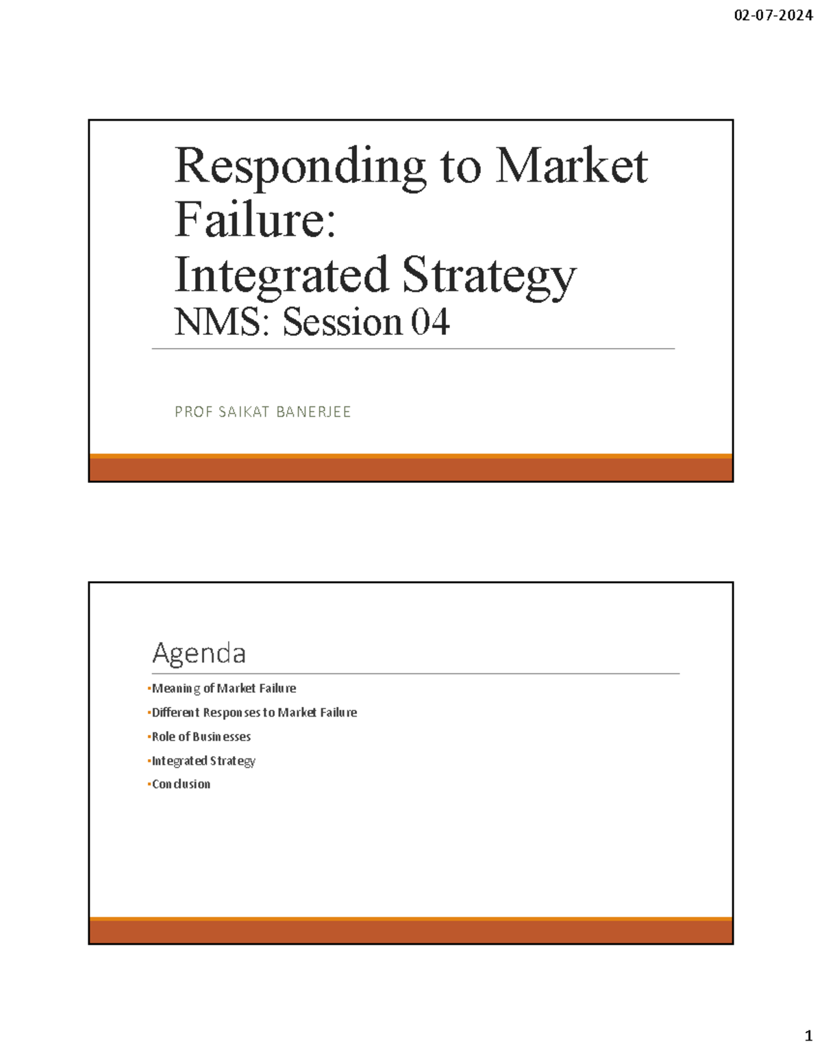 NMS Session 04 - Startegy - Responding to Market Failure: Integrated Strategy NMS: Session 04 ...