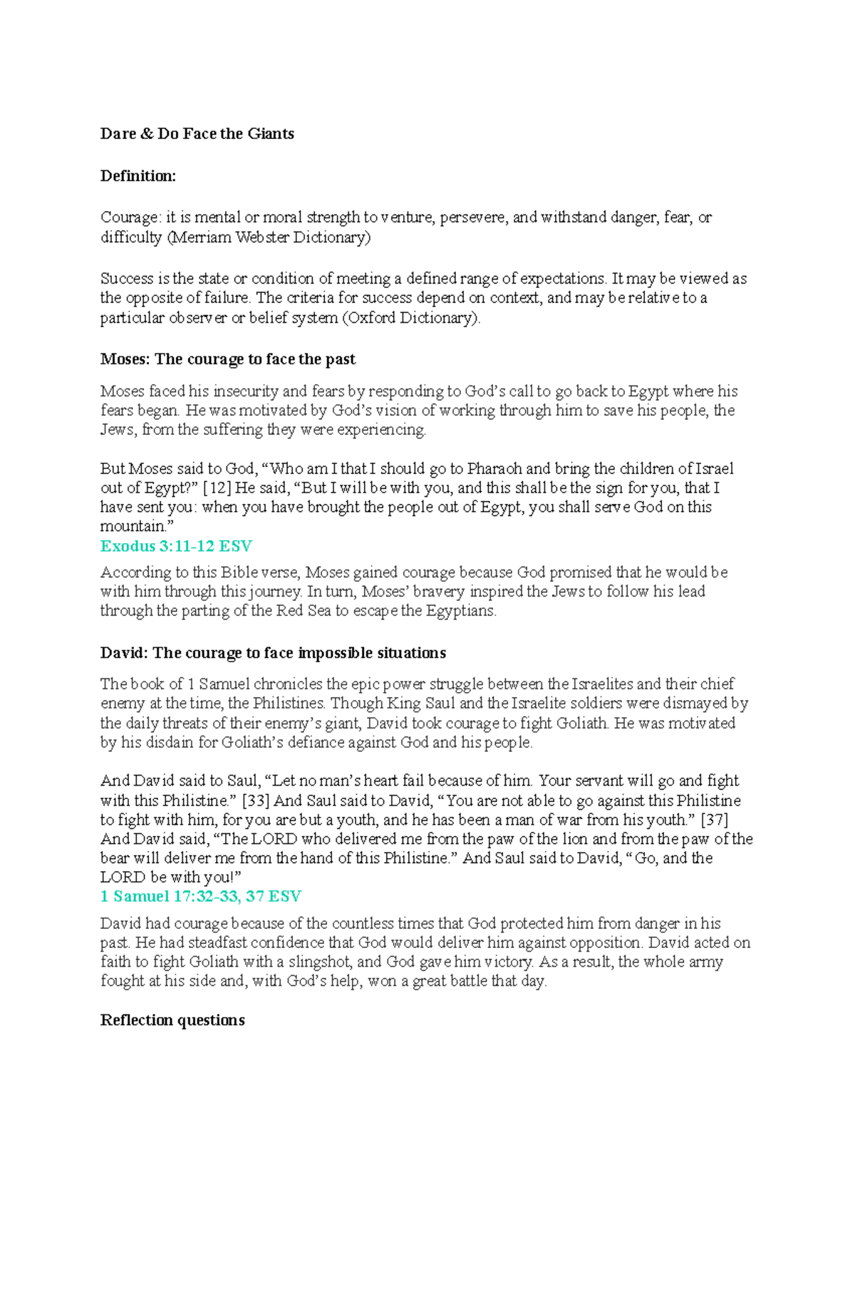 Stories of courage - sample materials - Dare & Do Face the Giants ...