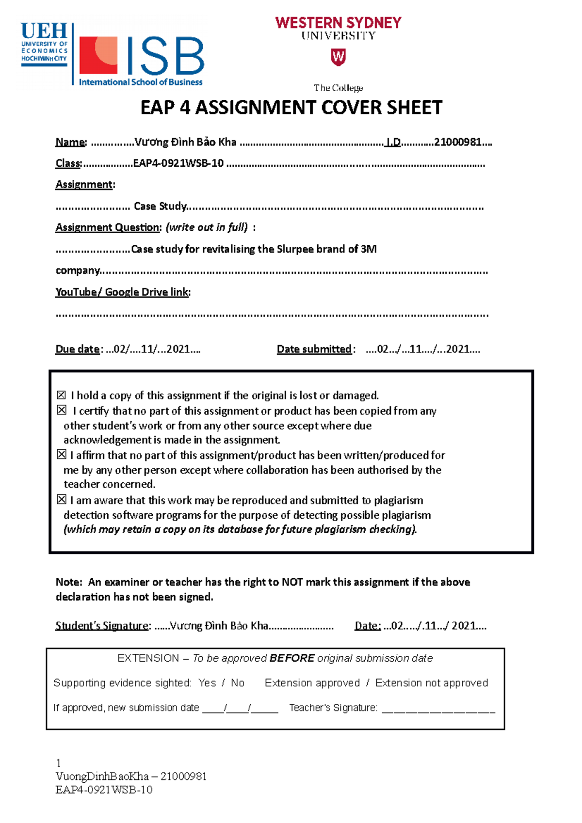Case Study Vuong Dinh Bao Kha 21000981 - EAP 4 ASSIGNMENT COVER SHEET ...