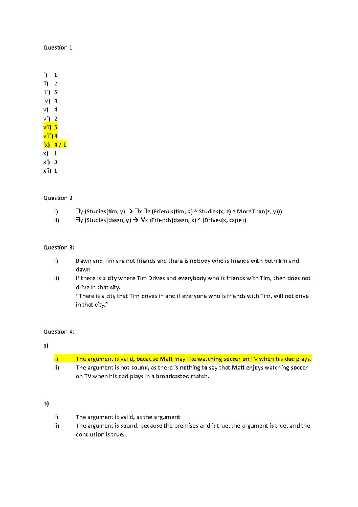 2018 June Paper 2 Answers - Question 1 i) 1 ii) 2 iii) 5 iv) 4 v) 4 vi ...