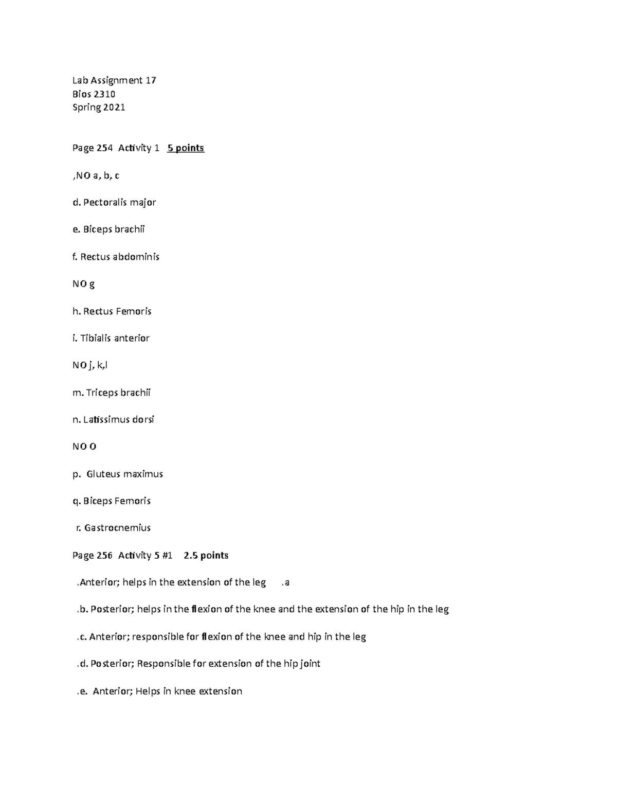 Lab+Assignment+17 anatomy lab work - Lab Assignment 17Bios 2310 Spring ...
