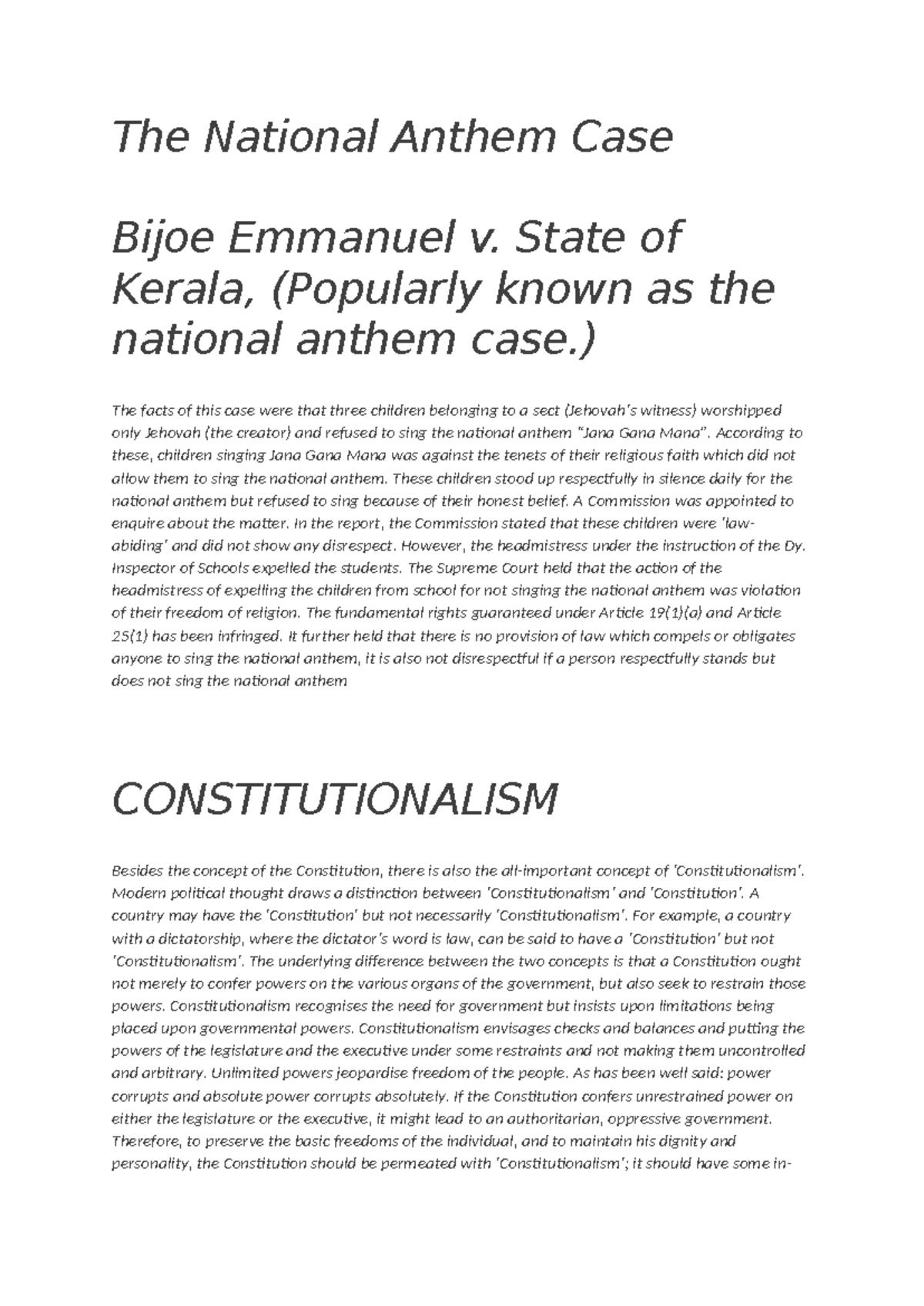 The National Anthem Case - The National Anthem Case Bijoe Emmanuel v ...