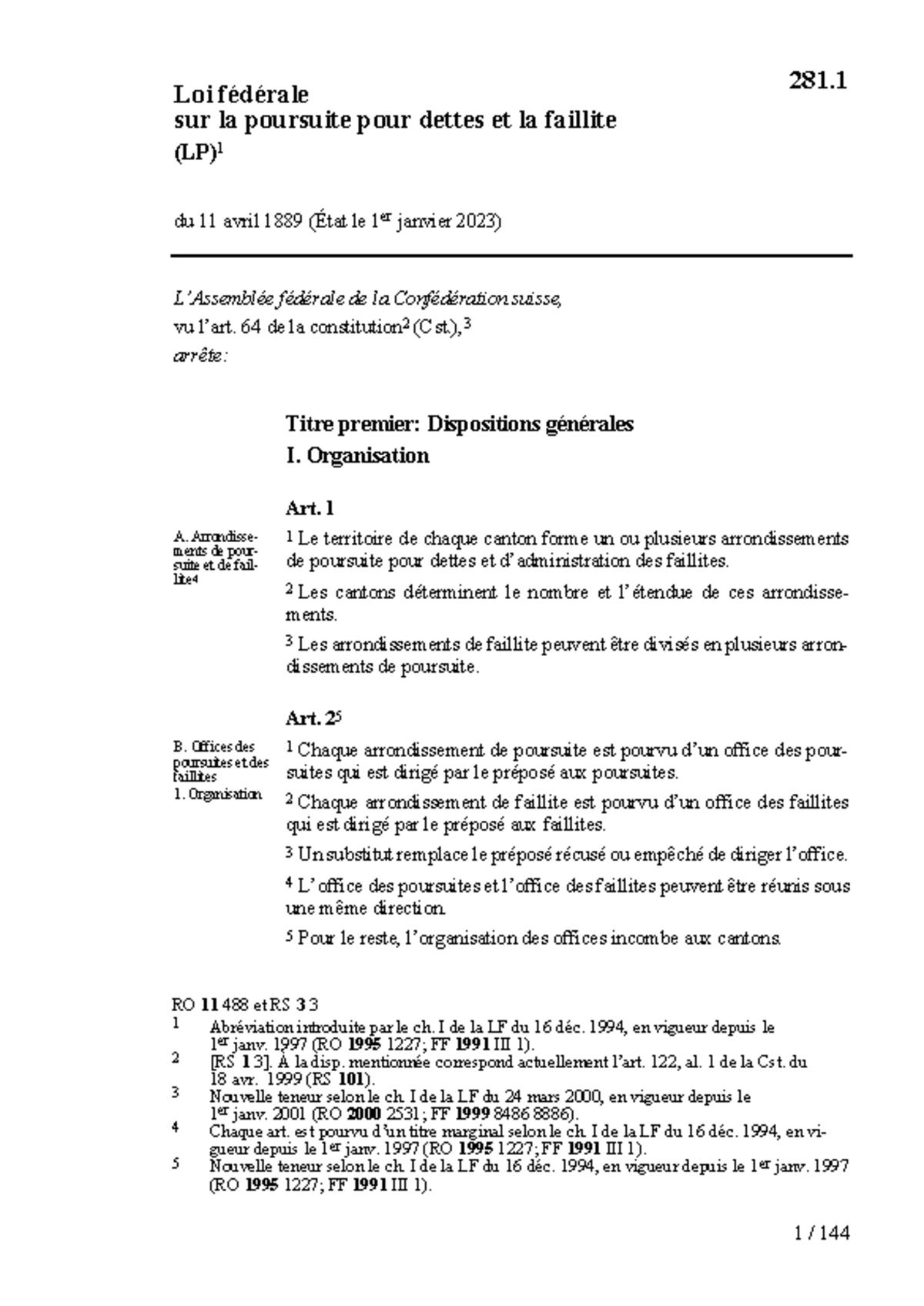 LP - Exécution forcée - Loi fédérale sur la poursuite pour dettes et la ...