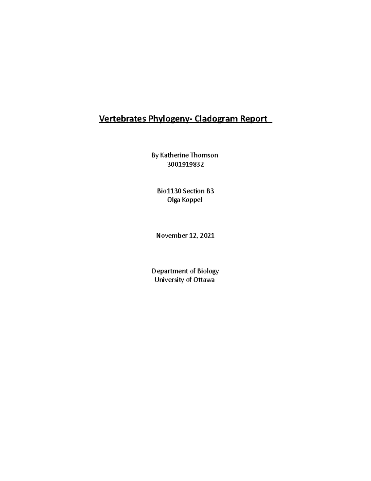 Cladogram Report Biology - Vertebrates Phylogeny- Cladogram Report By ...
