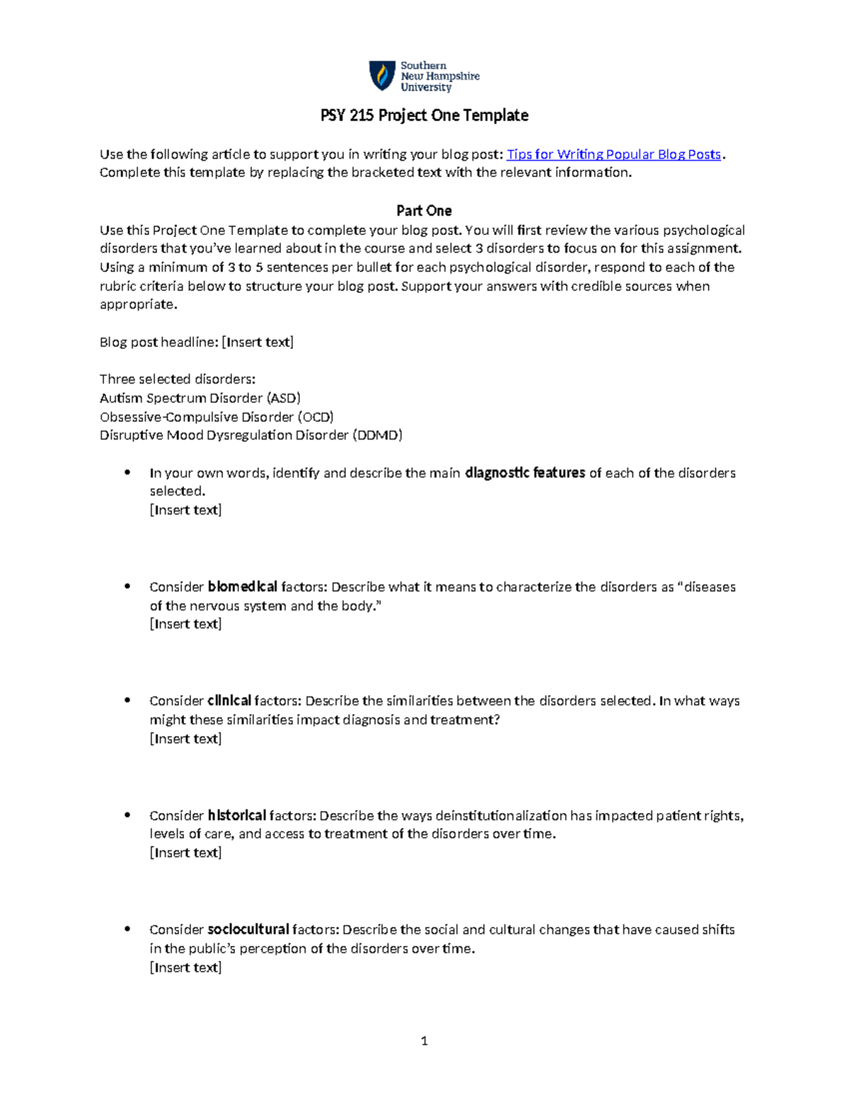 PSY 215 Project One - PSY 215 Project One Template Use the following ...