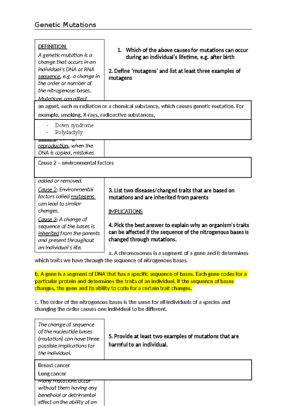 12. Mutations - notes - Genetic Mutations Which of the above causes for ...
