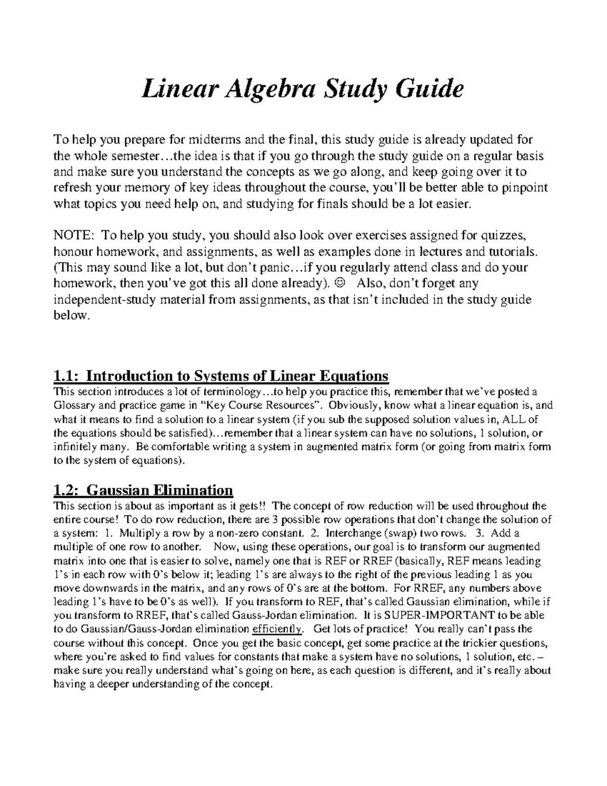 Study Guide Complete - Linear Algebra Study Guide To help you prepare ...