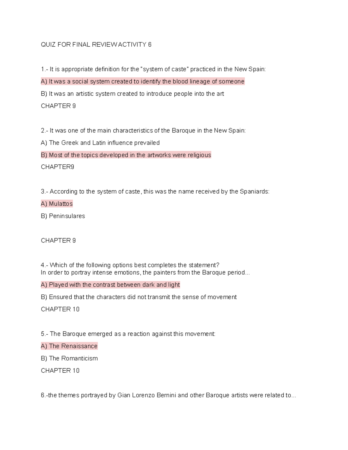 QUIZ FOR Final Review Activity 6 - QUIZ FOR FINAL REVIEW ACTIVITY 6 1 ...