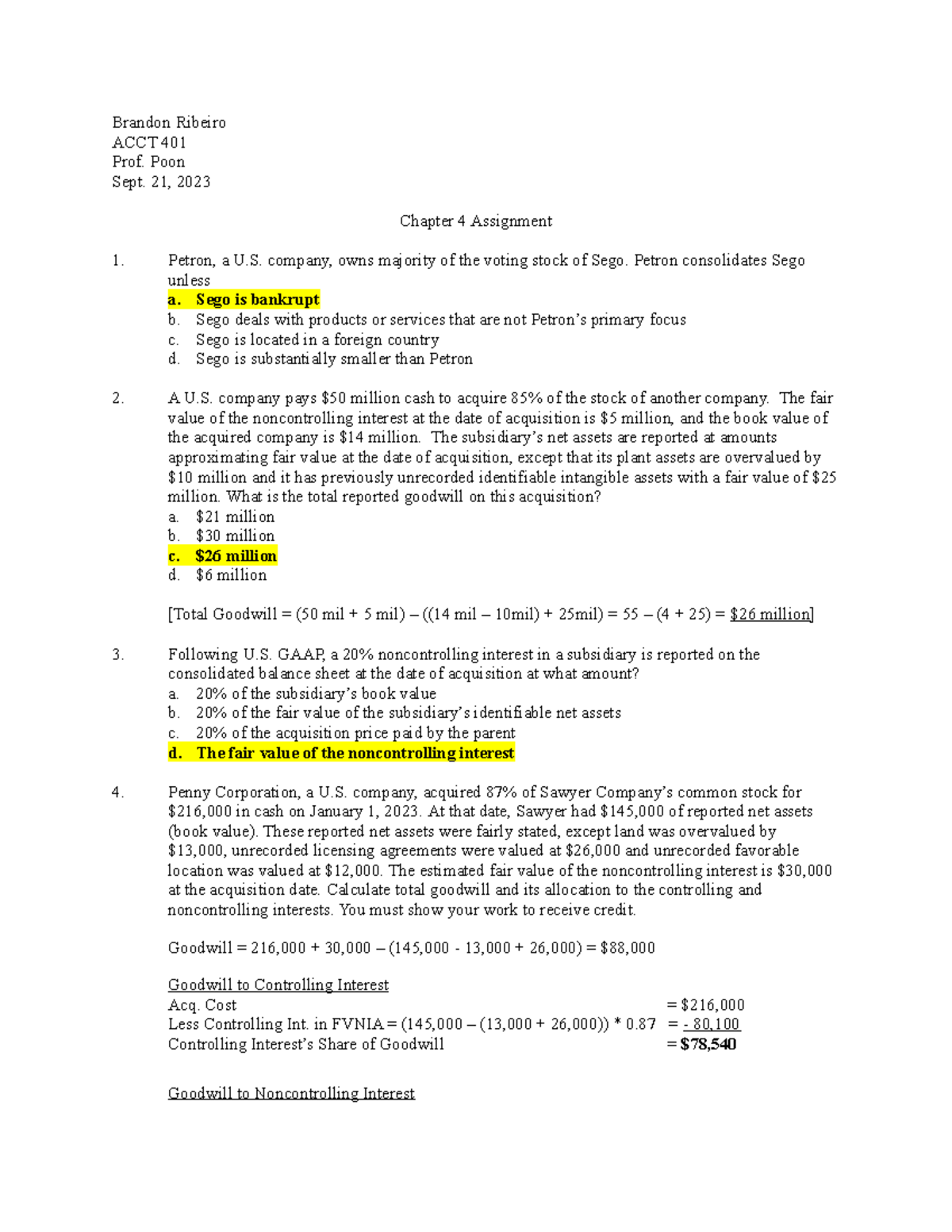 Chapter 4 Assignment - N/A - Brandon Ribeiro ACCT 401 Prof. Poon Sept. 21, 2023 Chapter 4 ...