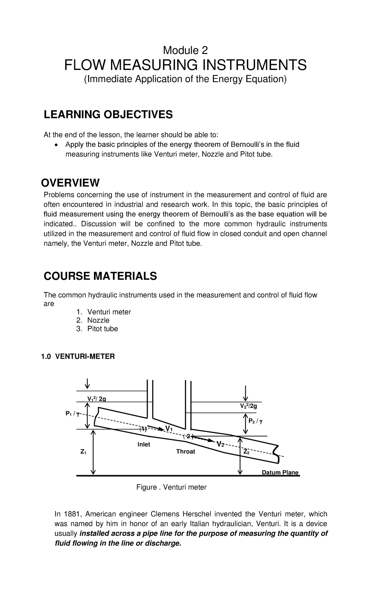 Module 1 sample problems - Module 2 FLOW MEASURING INSTRUMENTS ...
