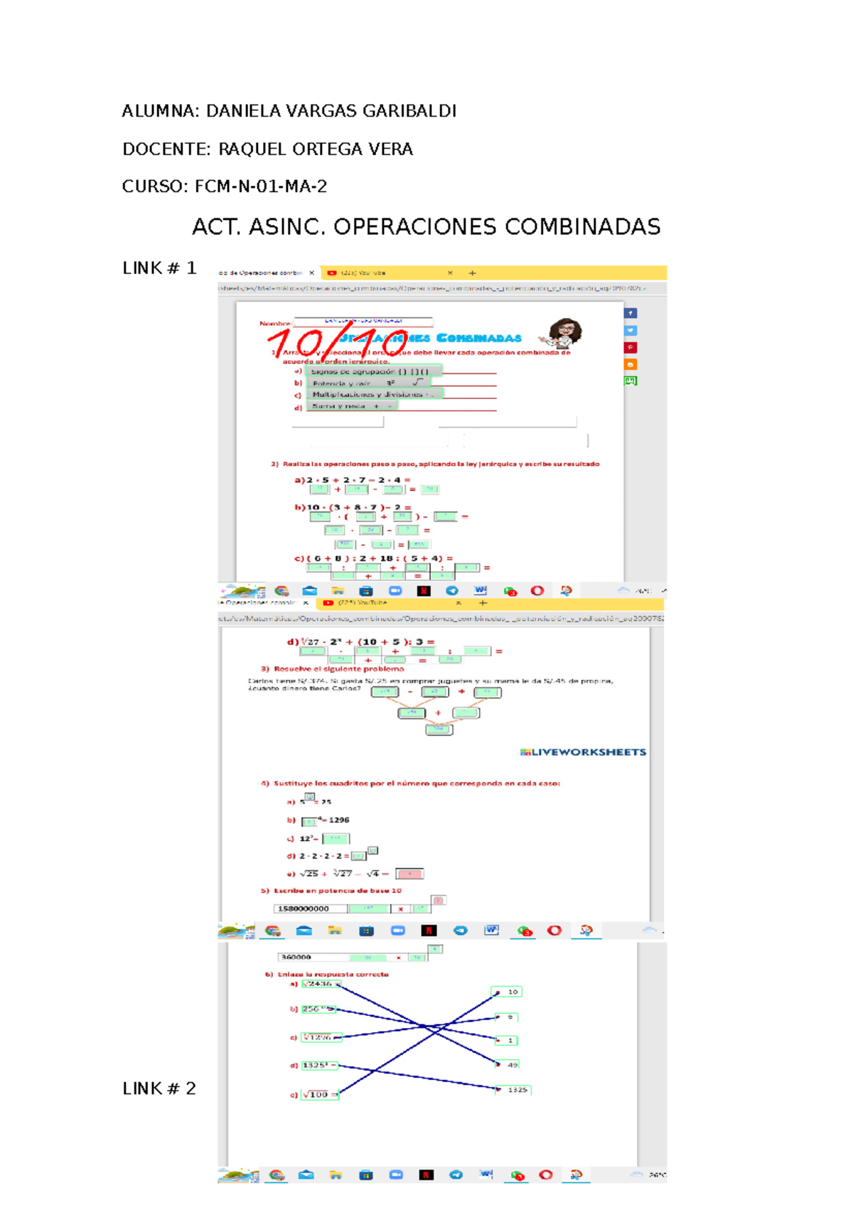 Act. asinc, operaciones combinadas - Matematicas - ALUMNA: DANIELA ...