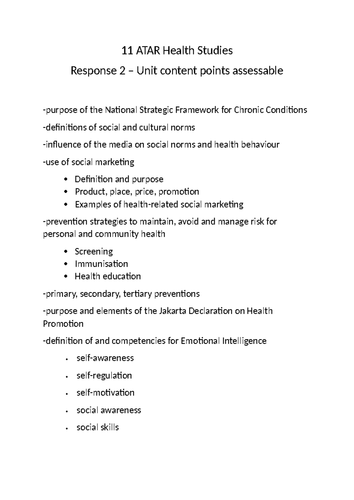 11 ATAR Health Studies Response 2 Assessable content - 11 ATAR Health ...