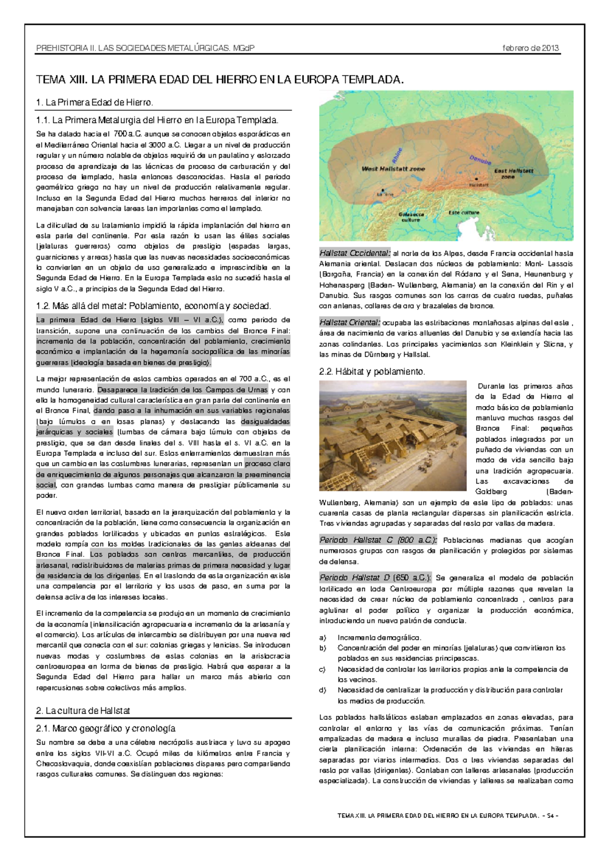 TEMA XIII. LA Primera EDAD DEL Hierro EN LA Europa Templada. Apuntes ...