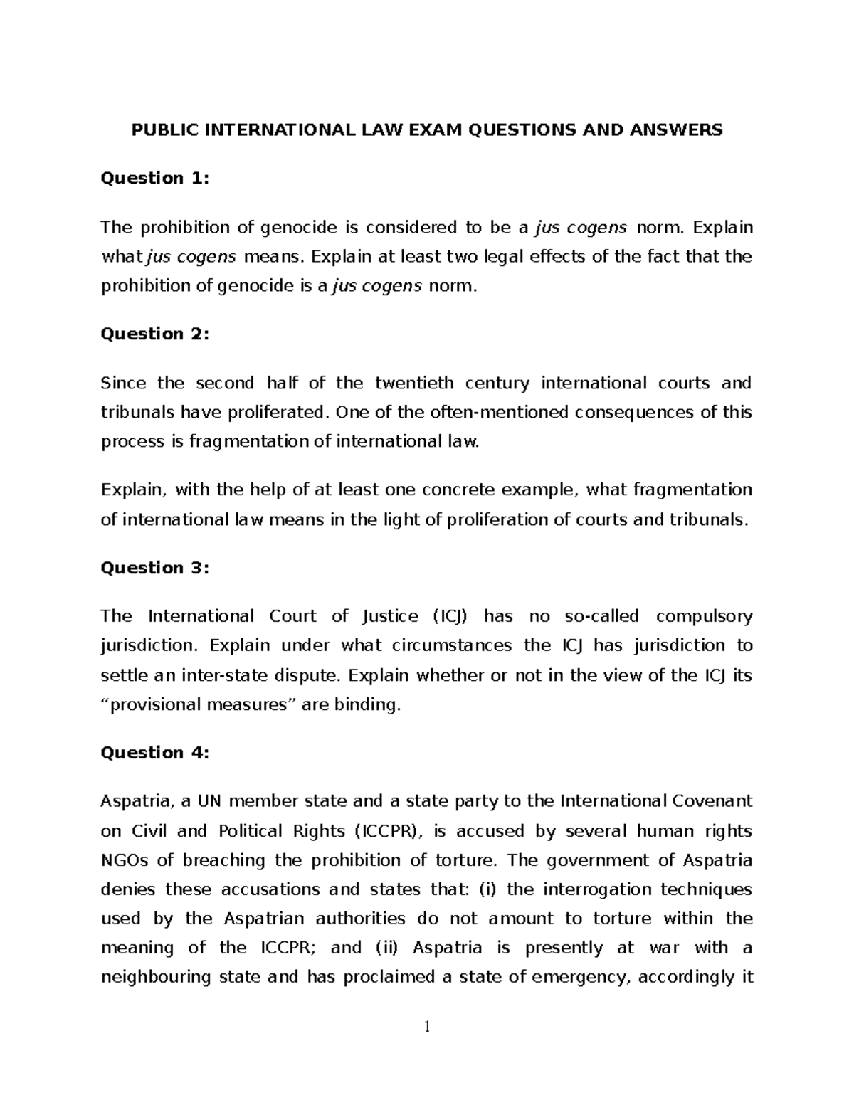 Public International LAW EXAM Questions AND Answers - PUBLIC ...