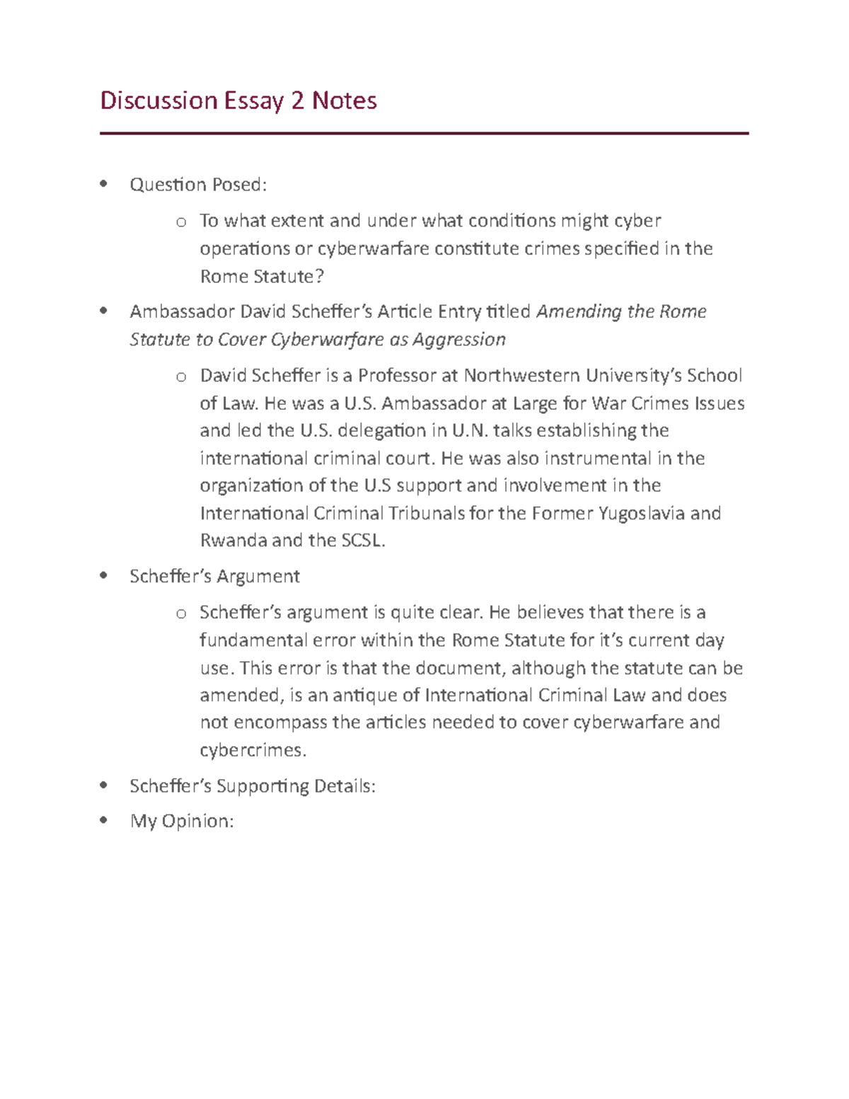 Discussion Essay 2 Notes - Discussion Essay 2 Notes Question Posed: o ...