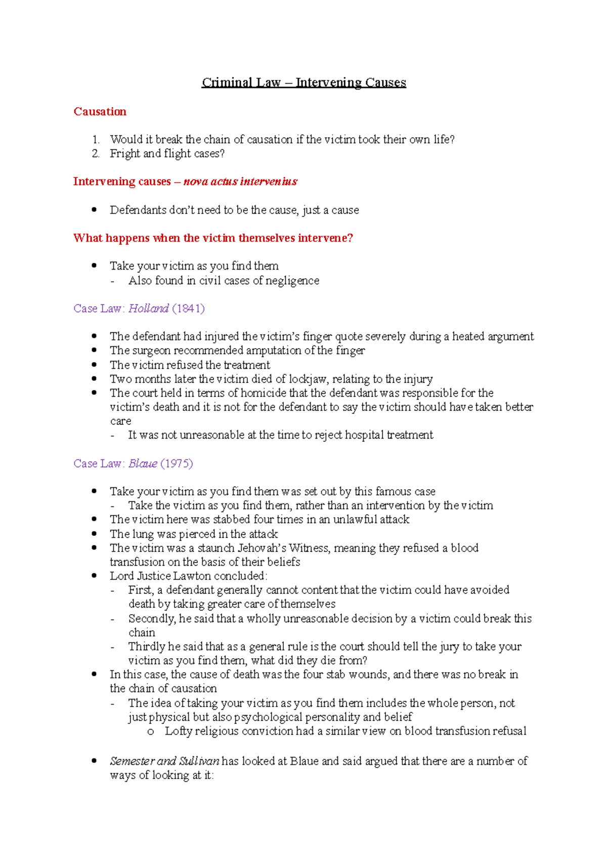 Criminal Law - Intervening Causes - Criminal Law – Intervening Causes ...