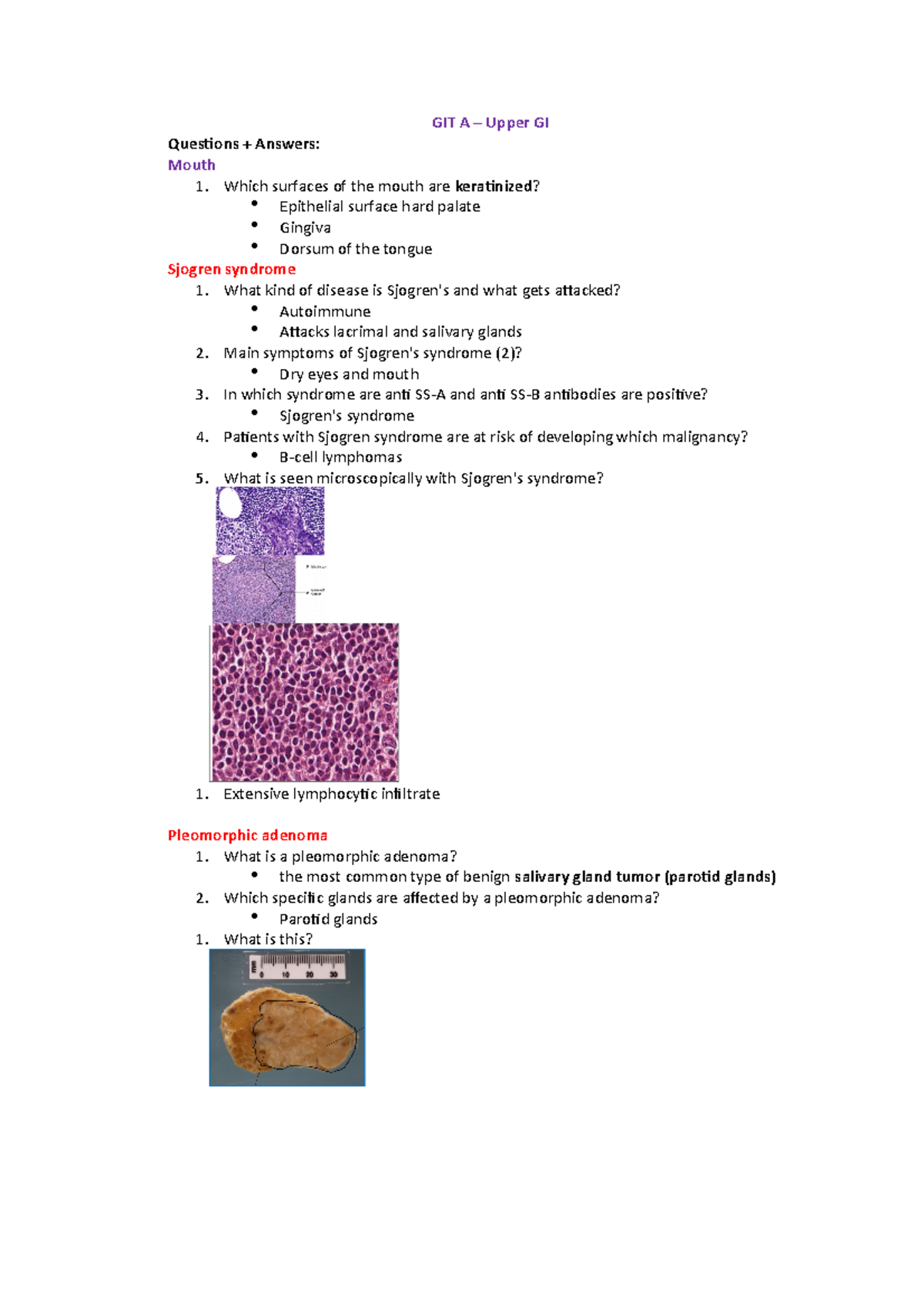 GIT A – Upper GI - Clinical science, pathology - GIT A – Upper GI Questions + Answers: Mouth ...