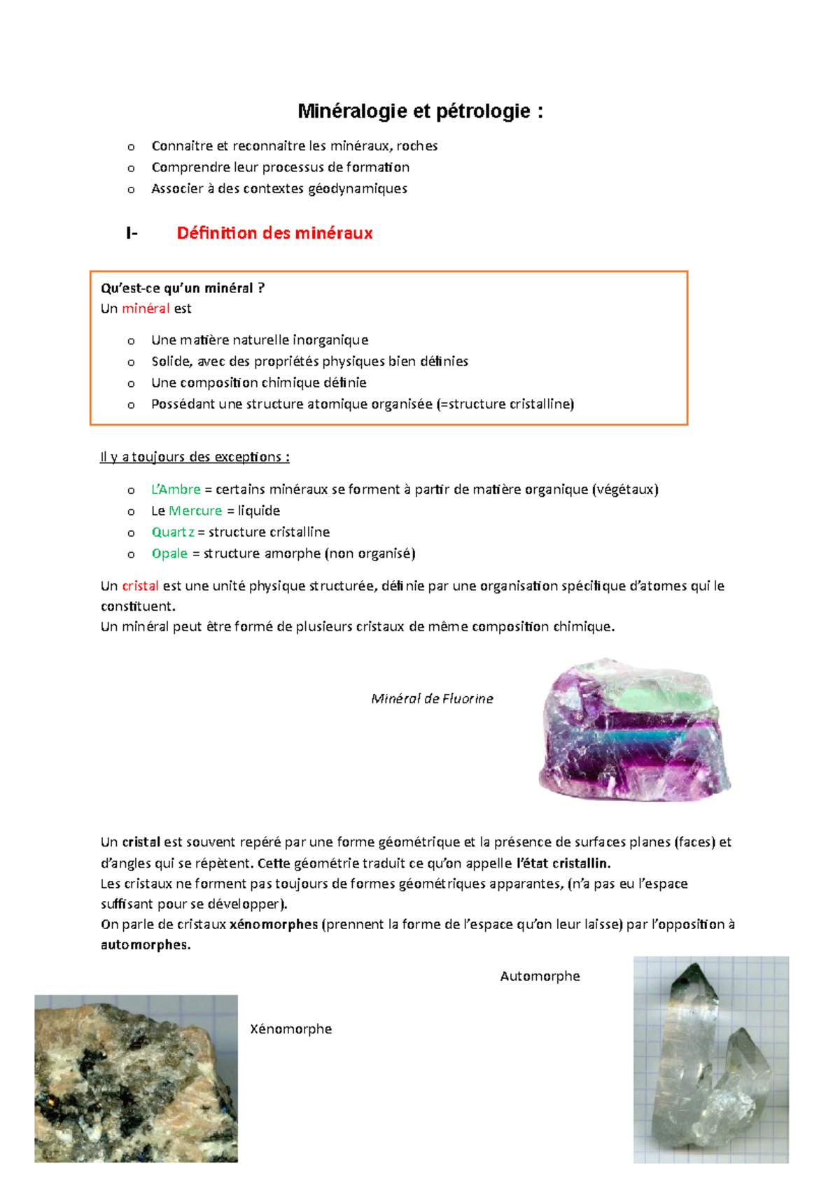 Chapitre 1 minéralogie - Minéralogie et pétrologie : o Connaitre et ...